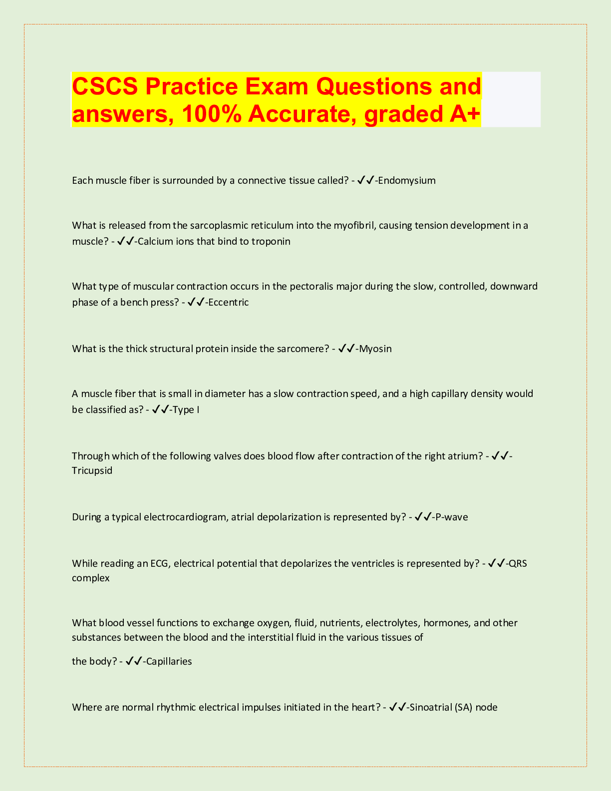 CSCS Practice Exam Questions and answers, 100% Accurate, graded A+ ...