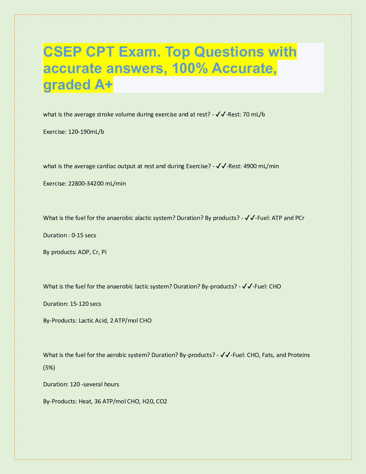 CSEP CPT Exam. Top Questions with accurate answers, 100% Accurate ...