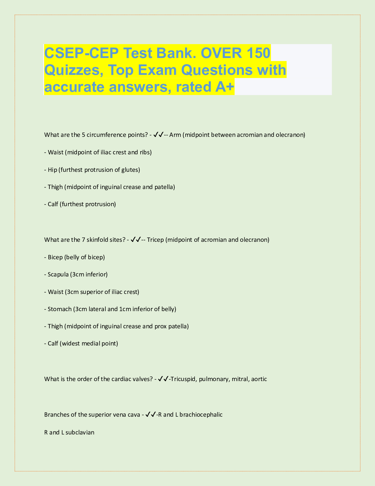 CSEP-CEP Test Bank. OVER 150 Quizzes, Top Exam Questions with accurate ...
