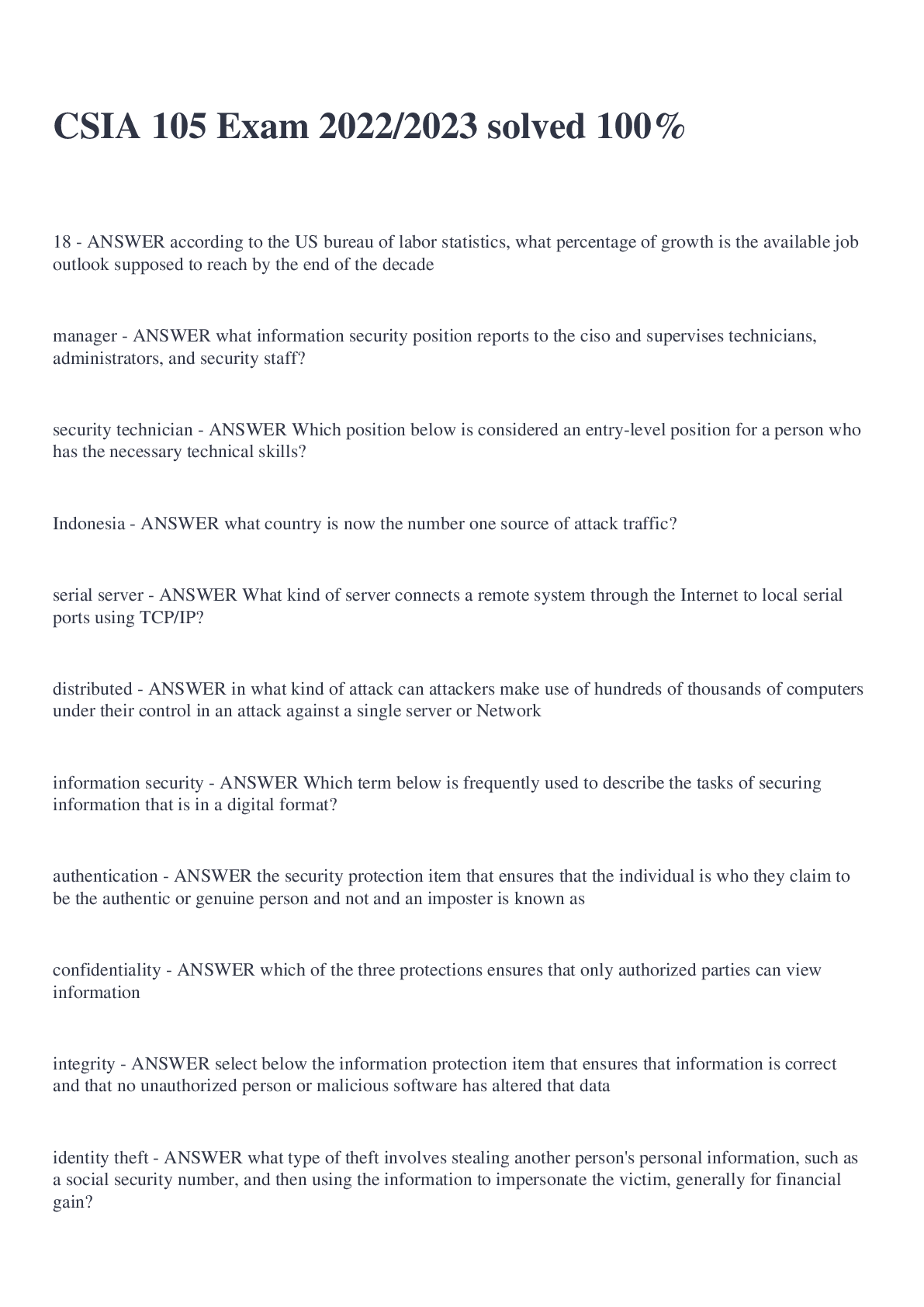 CSIA 105 Exam 2022/2023 solved 100% - Scholarfriends