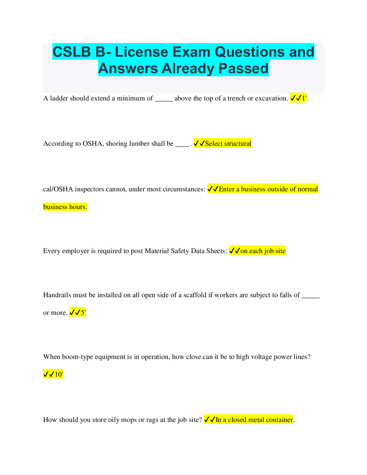 CSLB B- License Exam Questions and Answers Already Passed - Scholarfriends