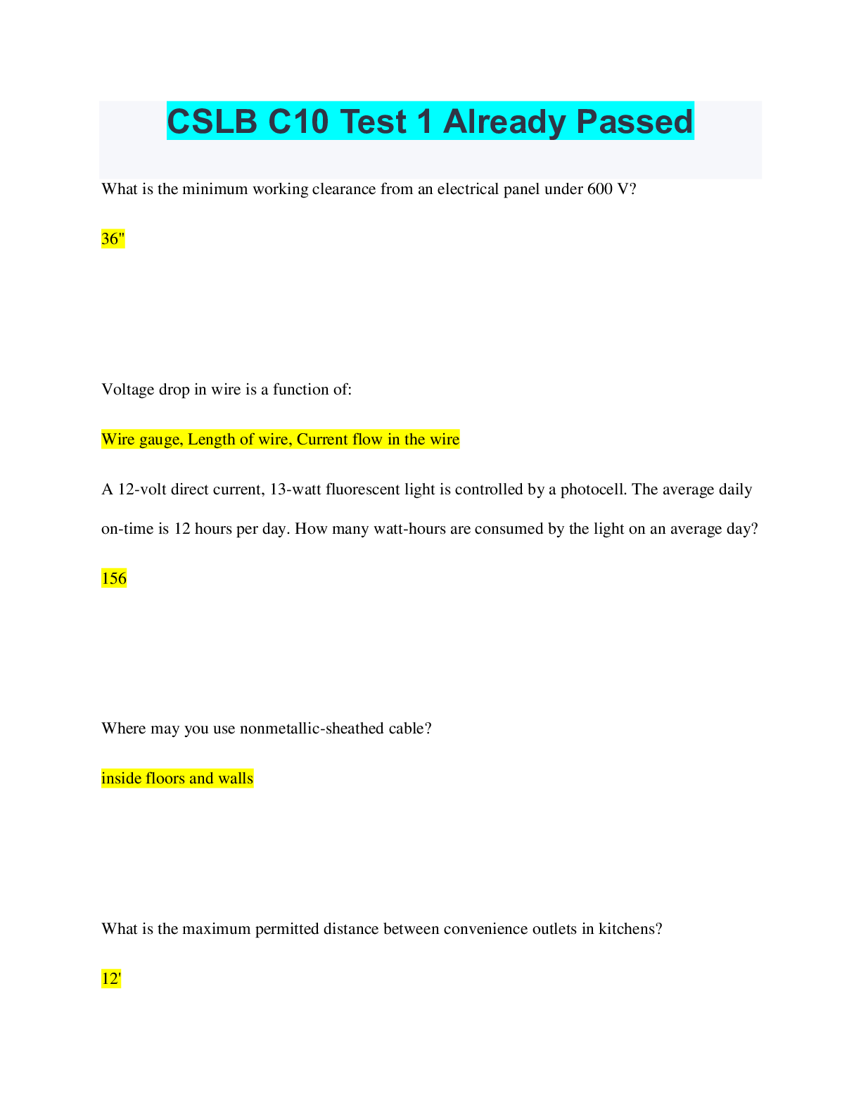 CSLB C10 Test 1 Already Passed - Scholarfriends