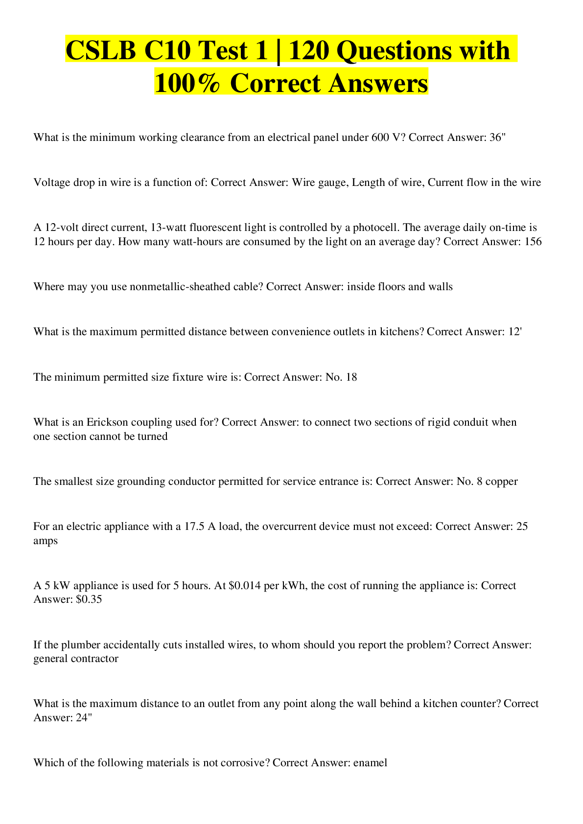 CSLB C10 CSLB C10 Test 1 | 120 Questions with 100% Correct Answers ...