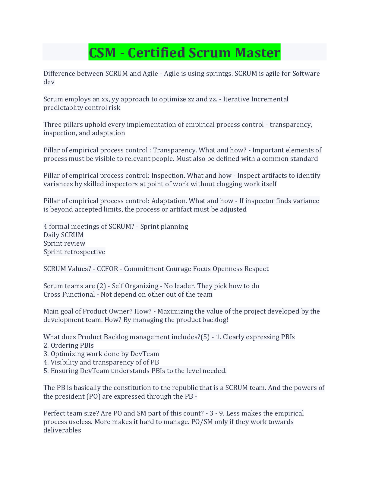 CSM - Certified Scrum Master Questions And Answers – Scholarfriends ...