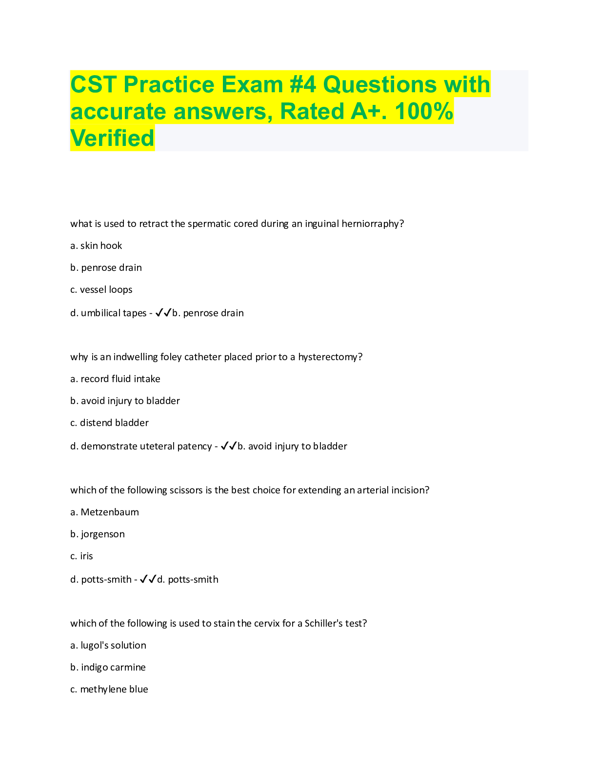 CST Practice Exam #1 Part 1 Spring 2022| 50 questions| with complete ...