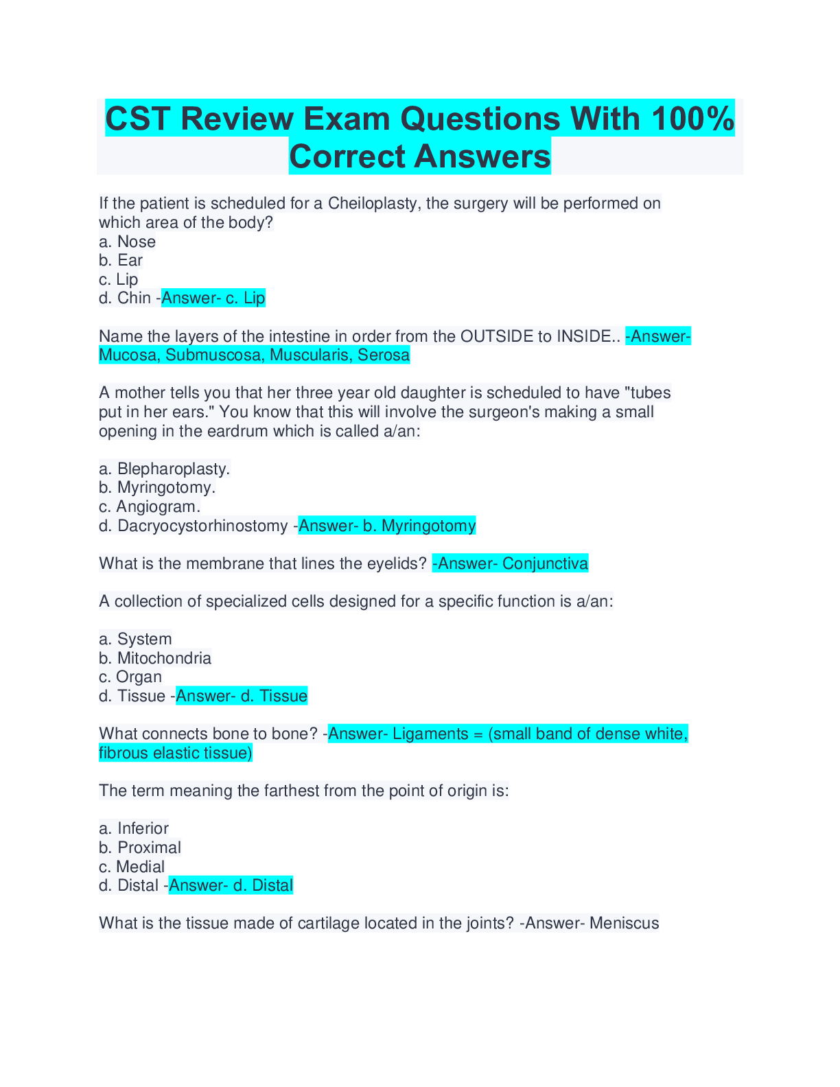 CST Review Exam Questions With 100% Correct Answers - Scholarfriends
