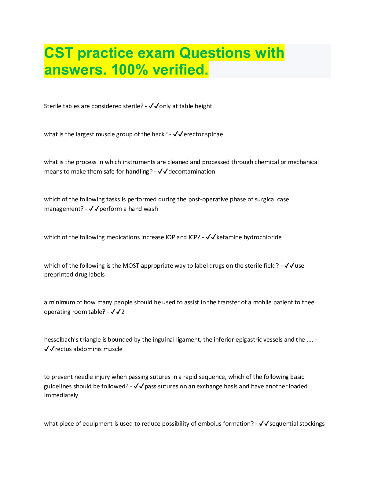 CST practice exam Questions with answers. 100% verified. - Scholarfriends