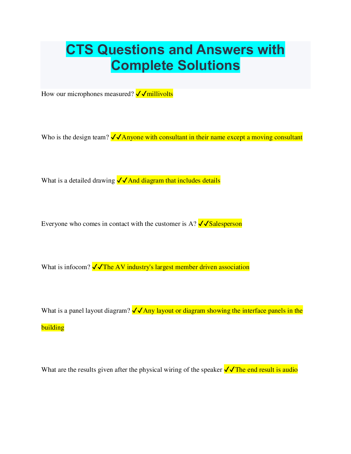 CTS Questions and Answers with Complete Solutions - Scholarfriends