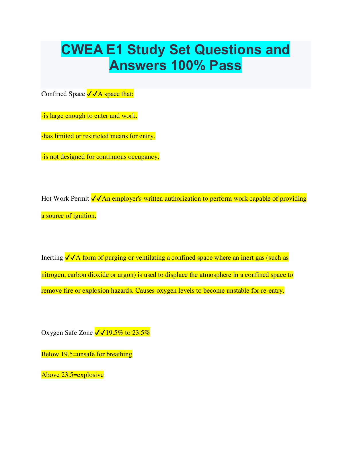 CWEA E1 Study Set Questions and Answers 100% Pass - Scholarfriends