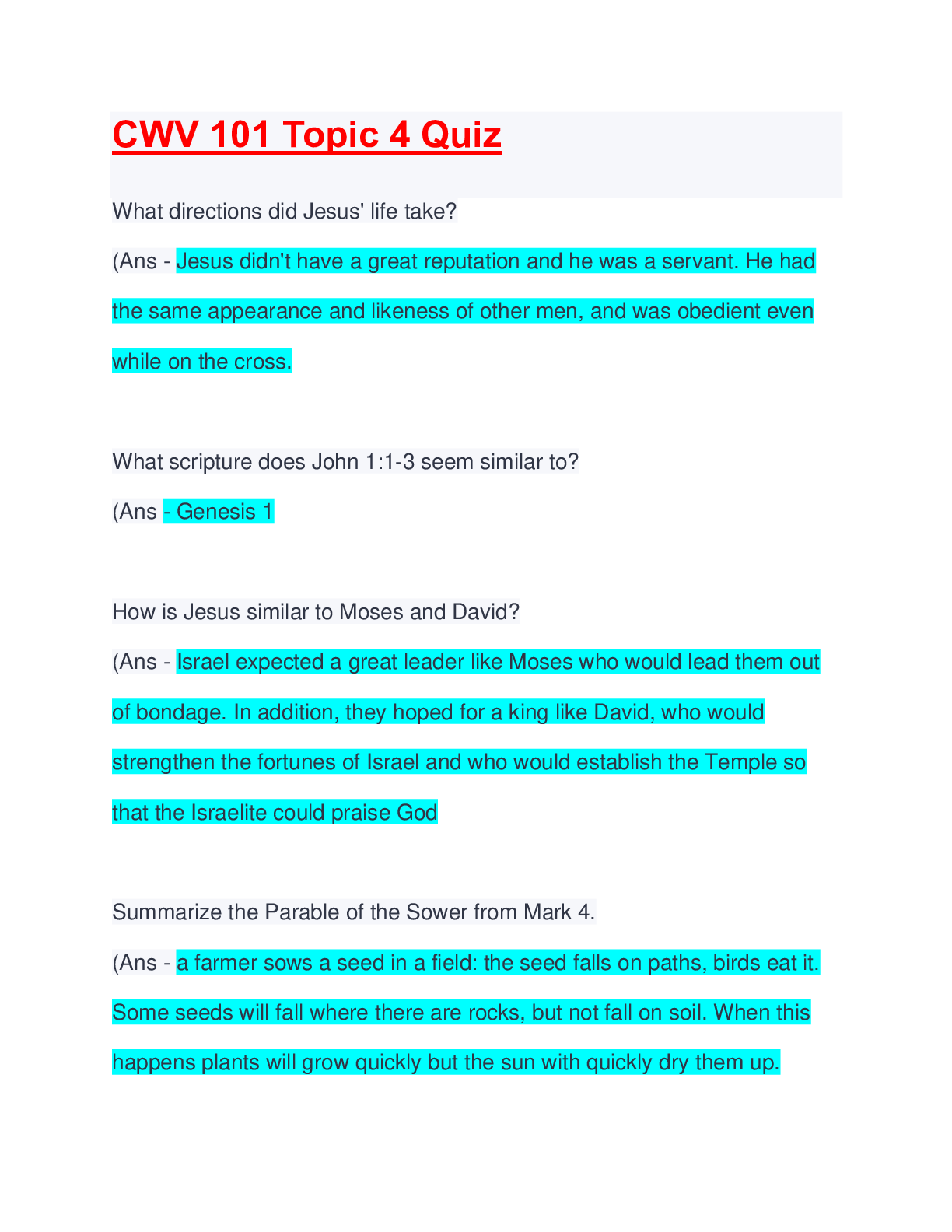 CWV 101 Topic 4 Quiz: Questions & Answers: Latest Updated ...