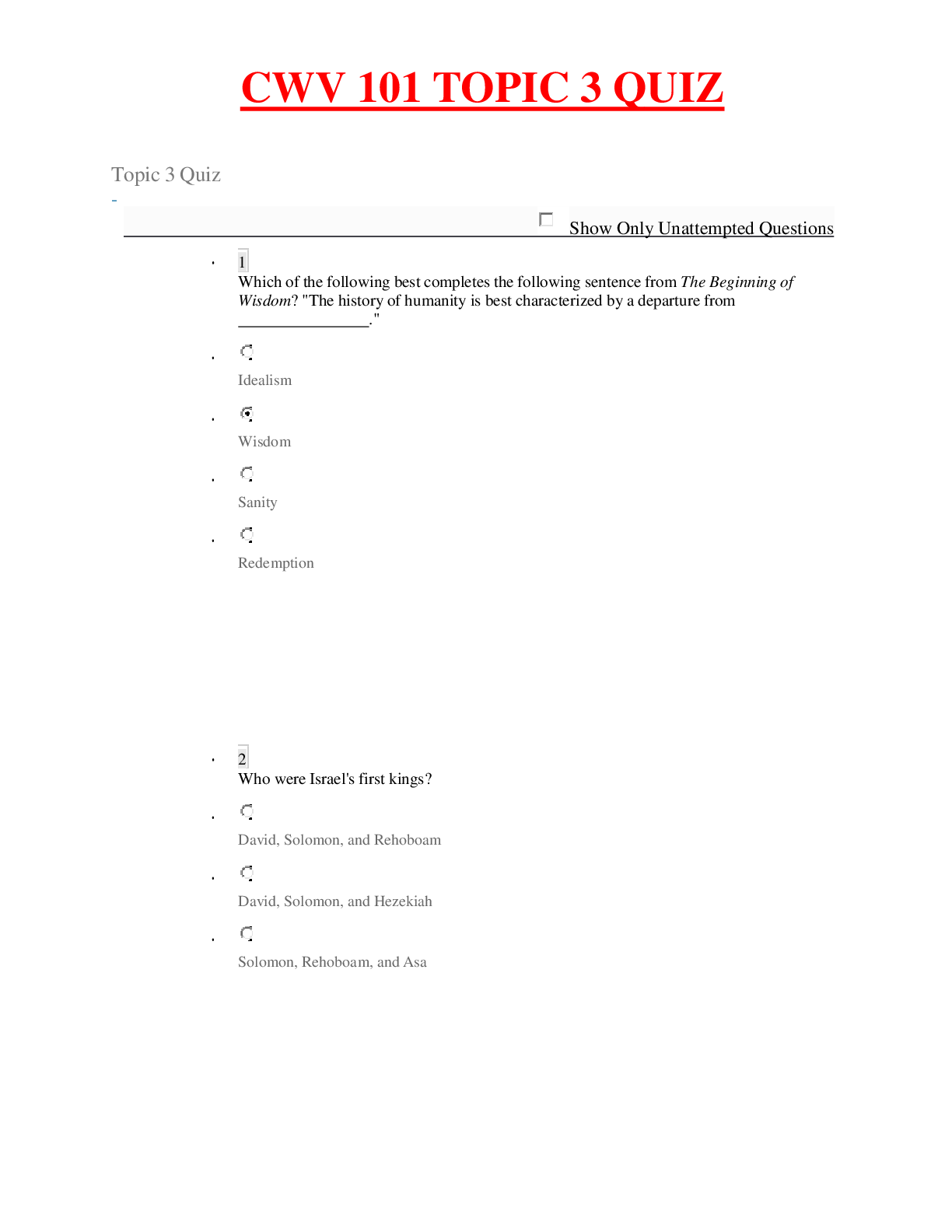 CWV 101 TOPIC 3 QUIZ. QUESTIONS AND ANSWERS. GRAND CANYON UNIVERSITY ...