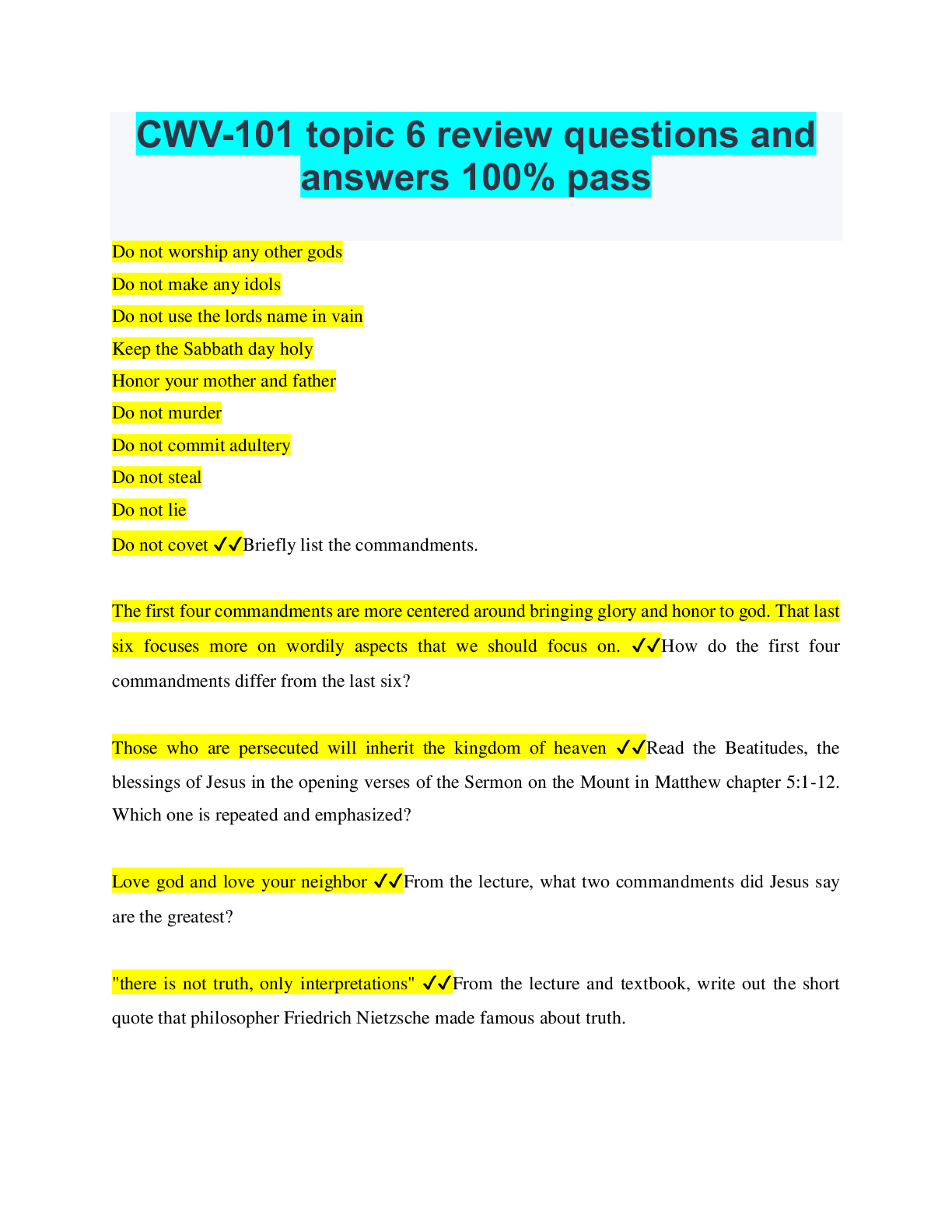 CWV-101 topic 6 review questions and answers 100% pass - Scholarfriends