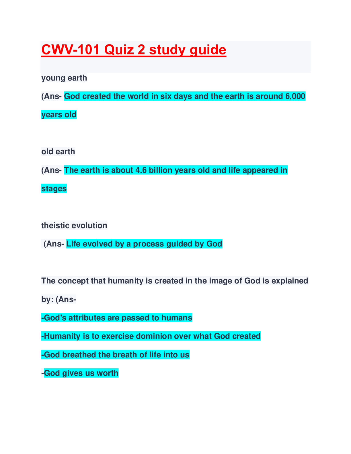 CWV-101 Quiz 2 study guide; Guaranteed A+ Guide: Latest Updated ...