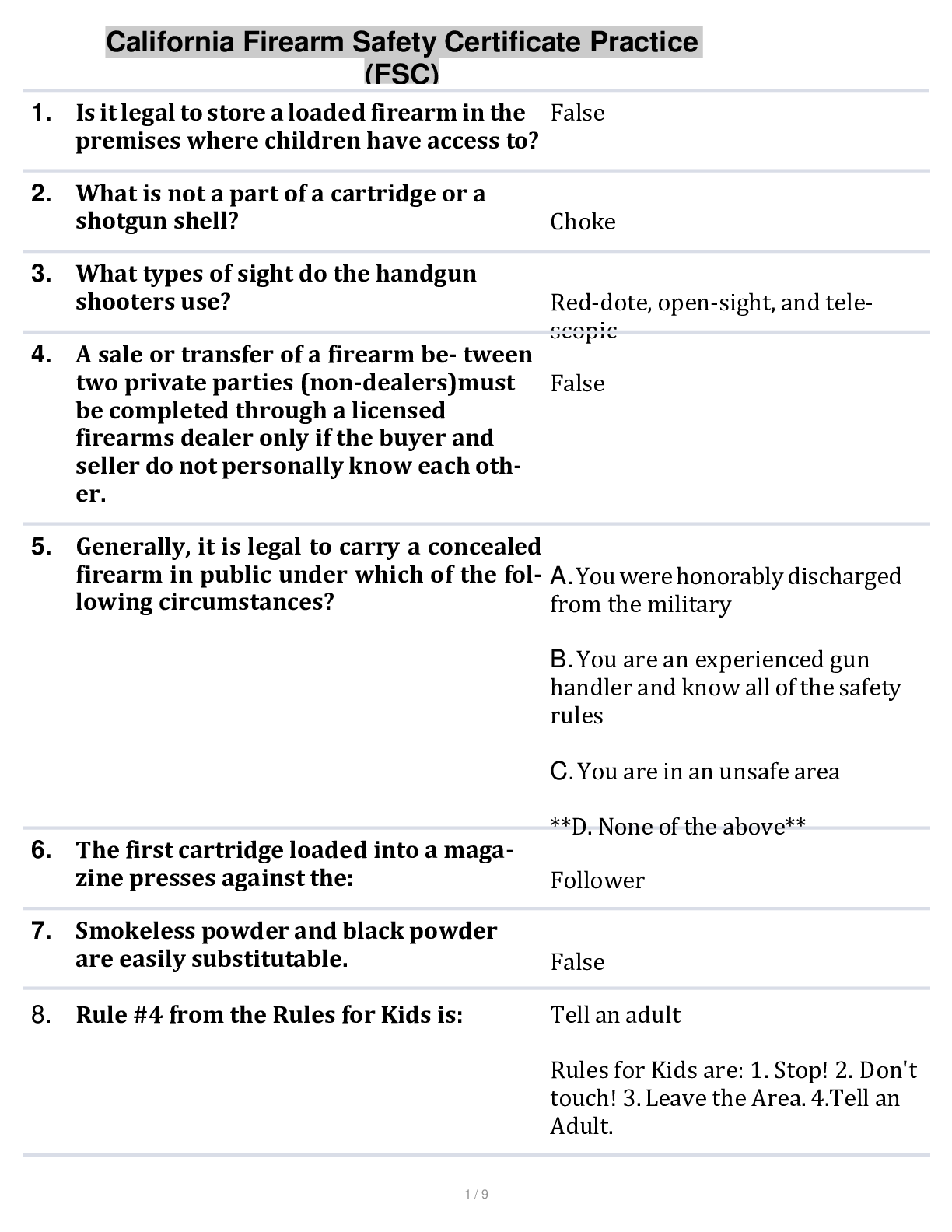 California Firearm Safety Certificate Practice (FSC) 2022 - Scholarfriends