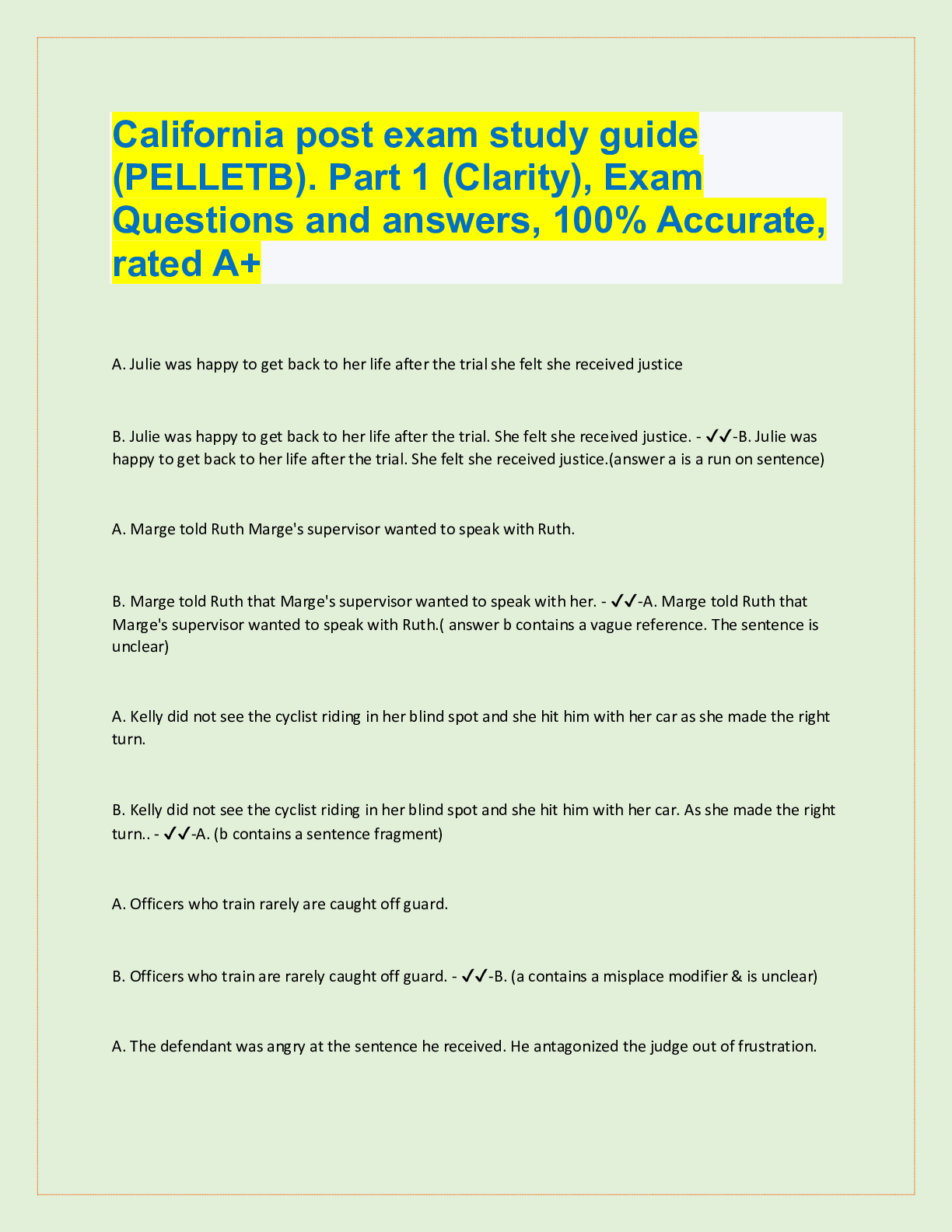 California post exam study guide (PELLETB). Part 1 (Clarity) | with 100 ...