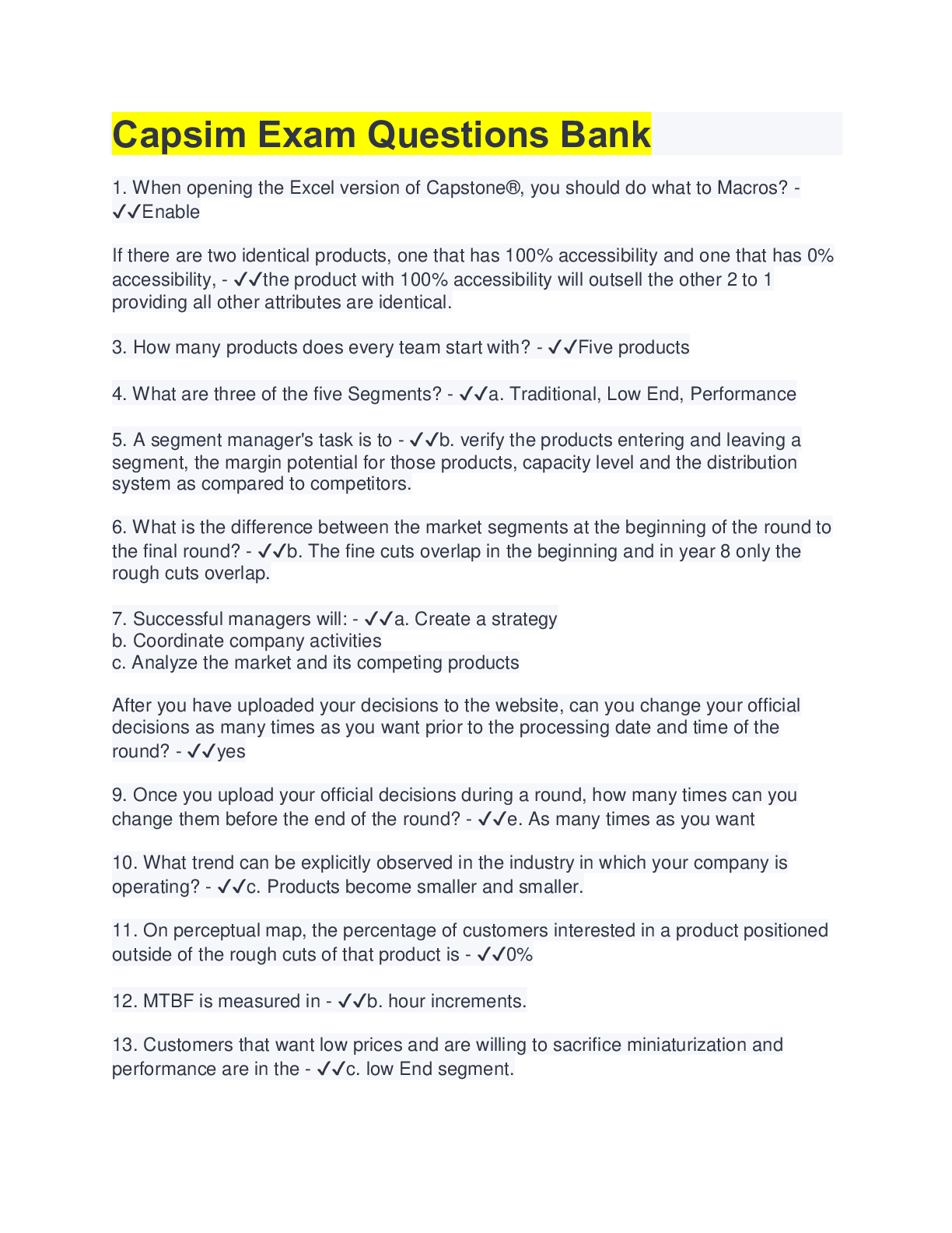 Capsim Exam Questions & Answer Bank - Scholarfriends