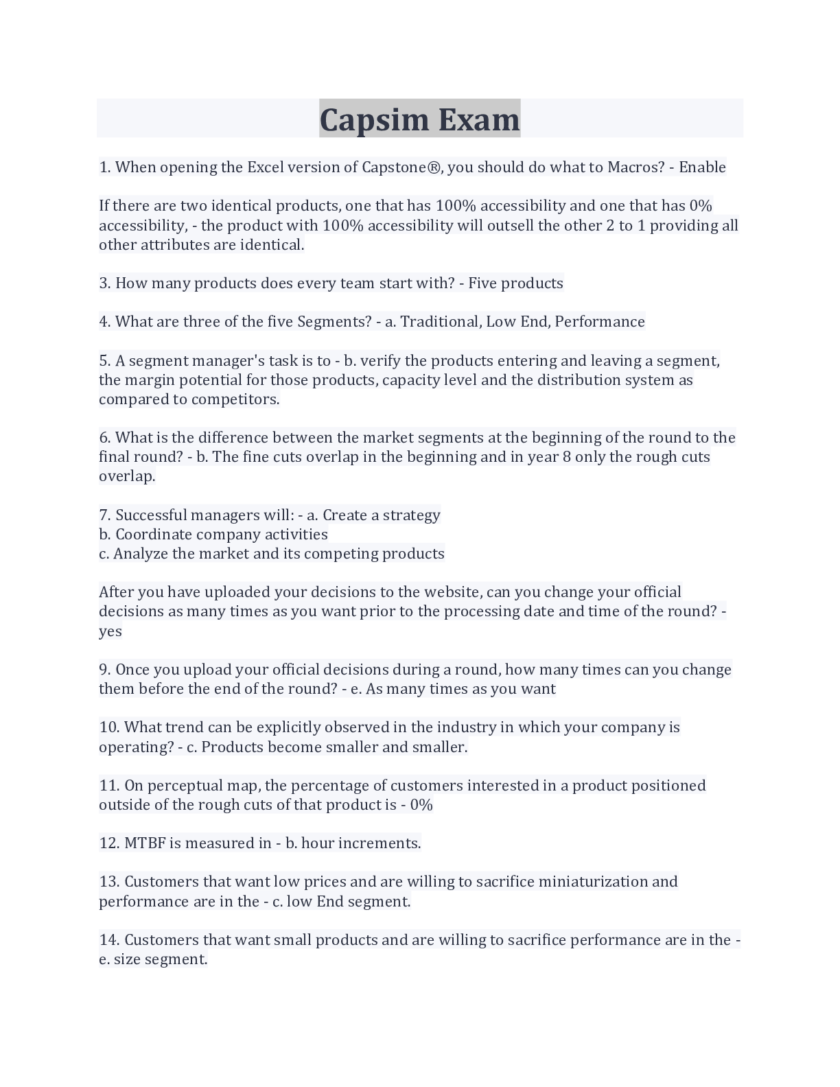 Capsim Exam 341 Questions And Answers - Scholarfriends