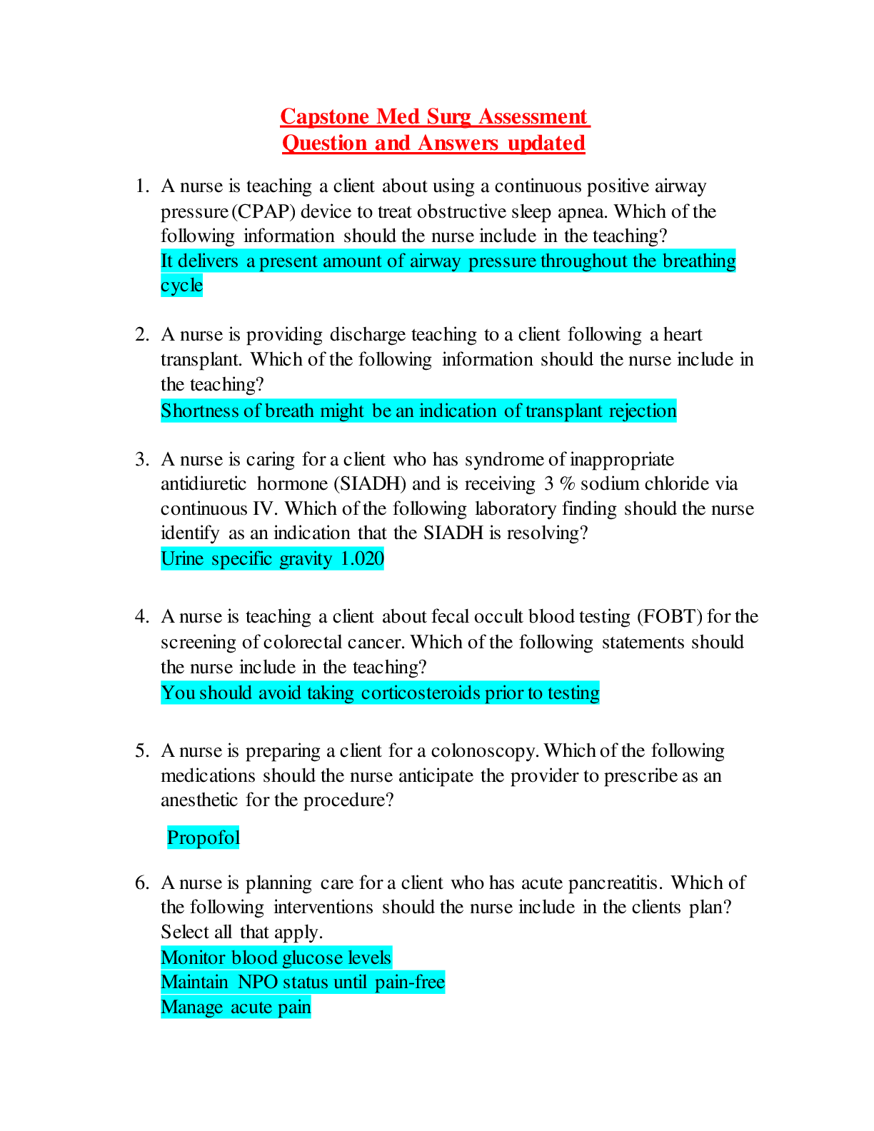 Capstone Med Surg Assessment Question and Answers updated 100% ...