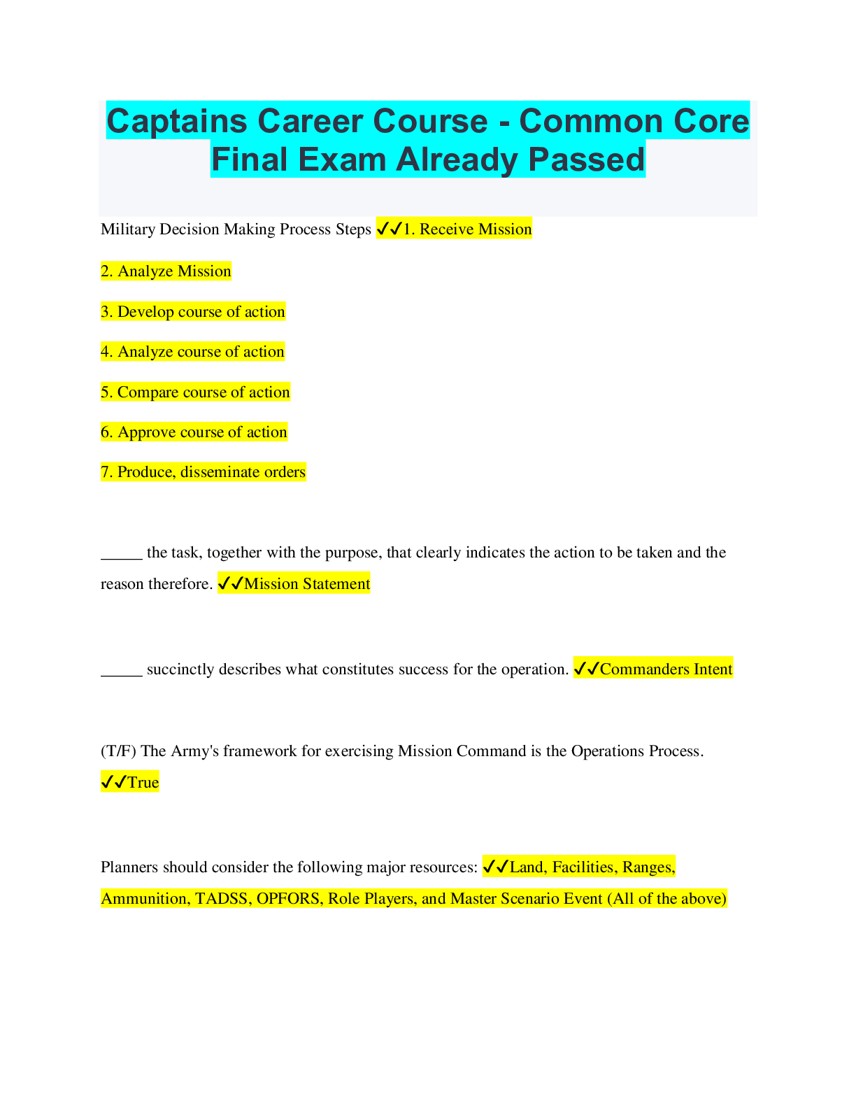 Captains Career Course - Common Core Final Exam Already Passed ...