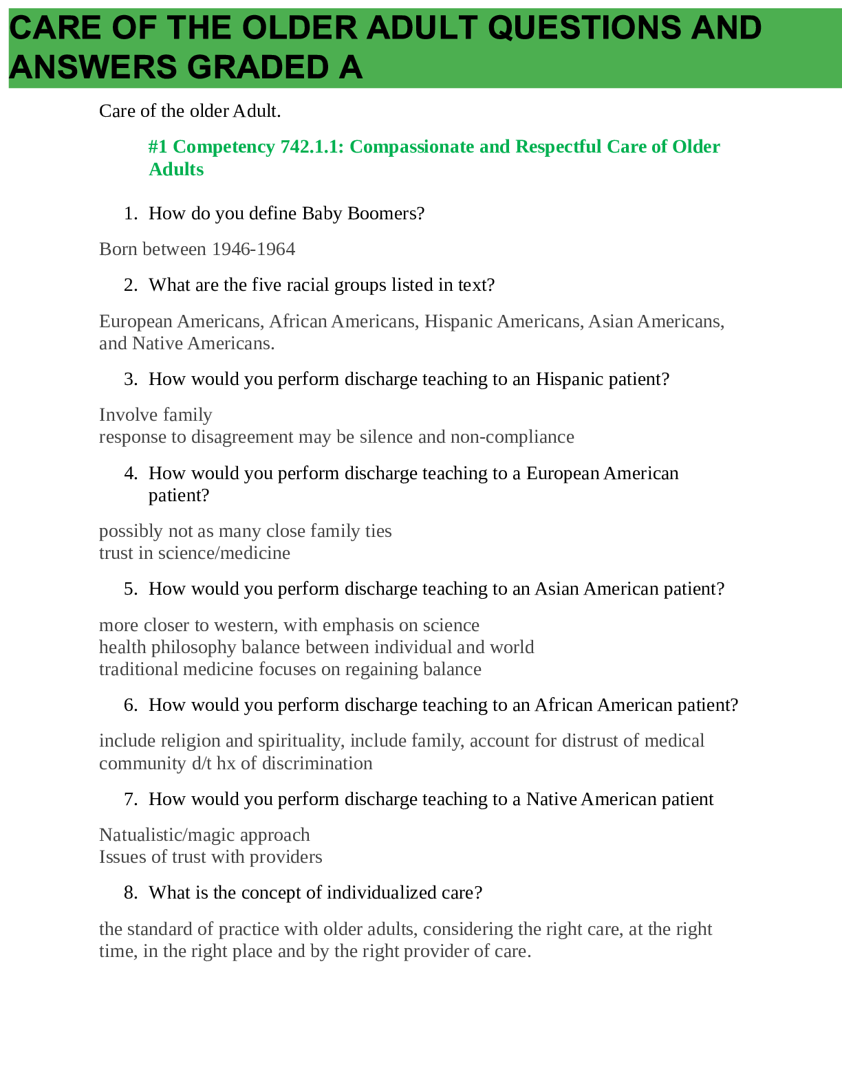CARE OF THE OLDER ADULT QUESTIONS AND ANSWERS GRADED A - Scholarfriends