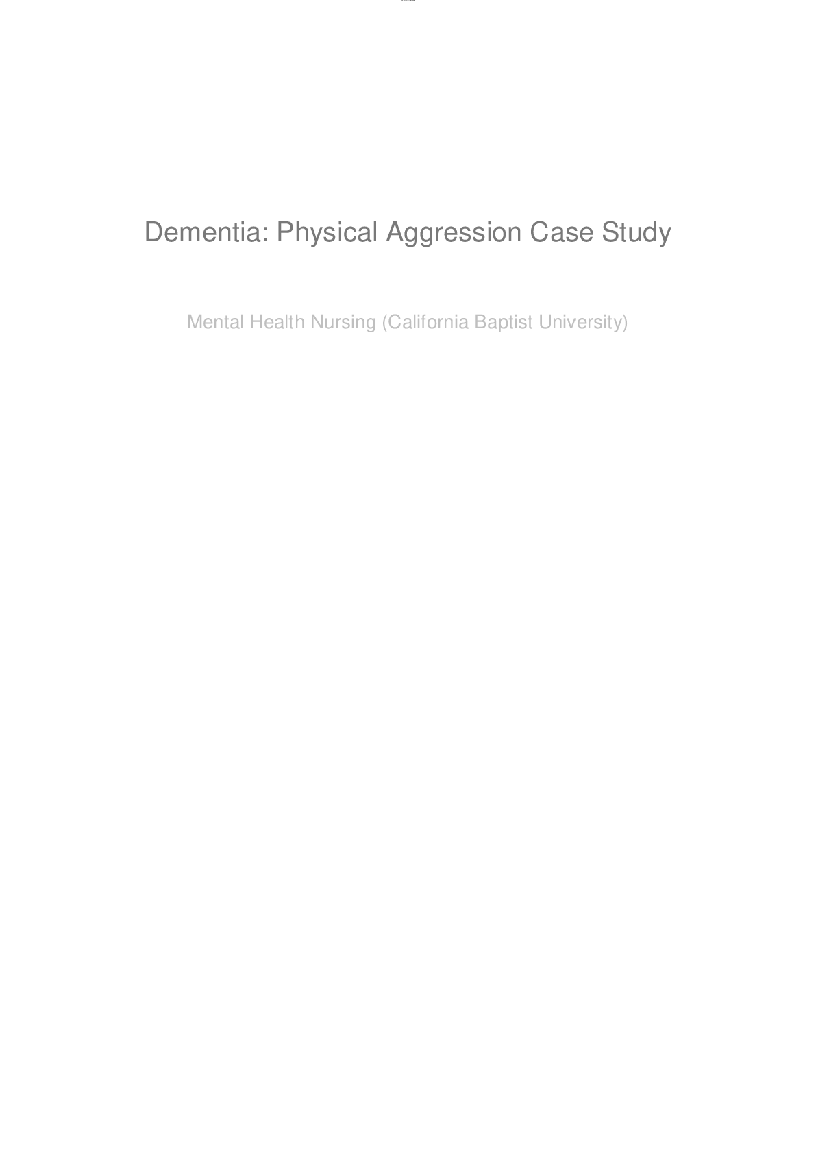 Case Study Dementia Physical Aggression | ScholarFriends