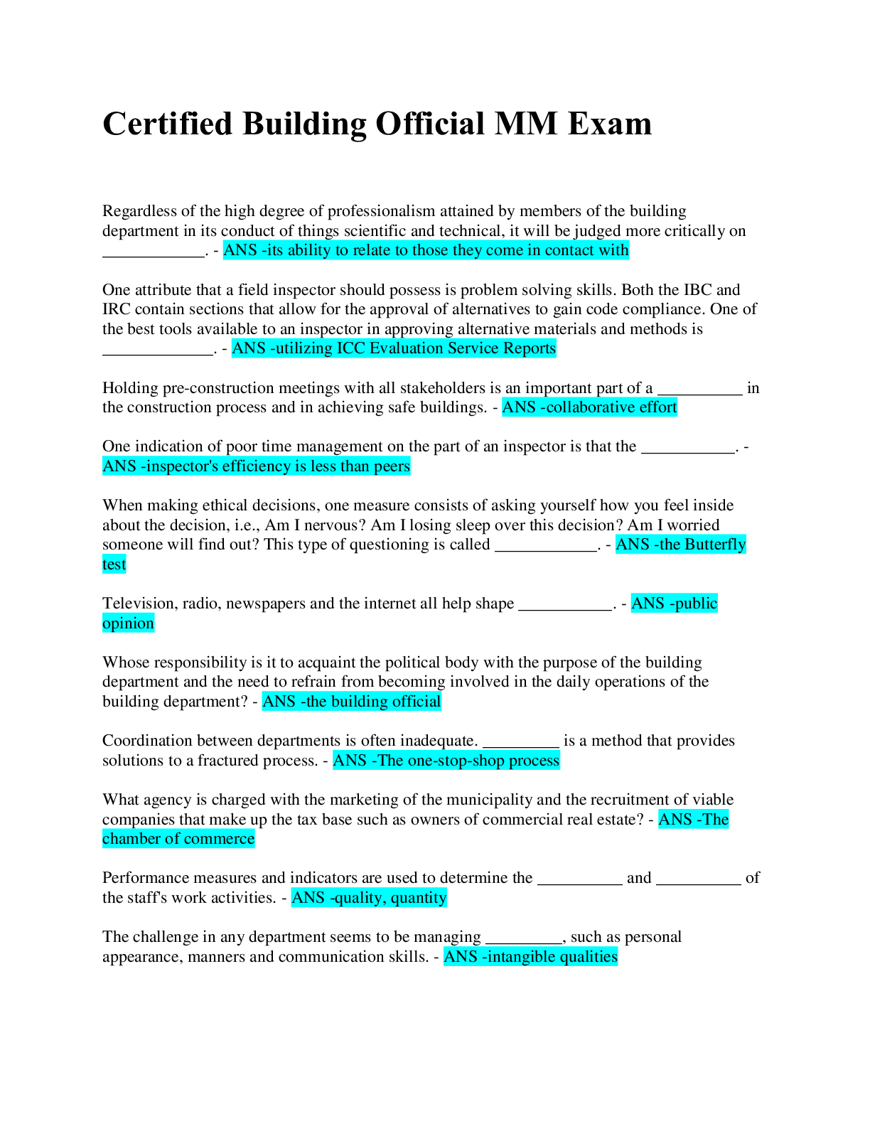 Certified Building Official MM / EXAM/ WITH ACCURATE ANSWERS ...