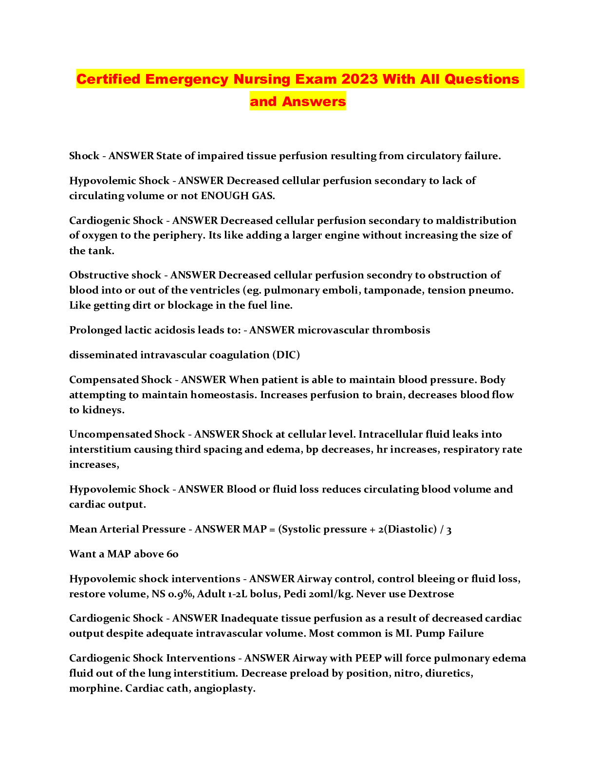 Certified Emergency Nursing Exam 2023 With All Questions and Answers ...