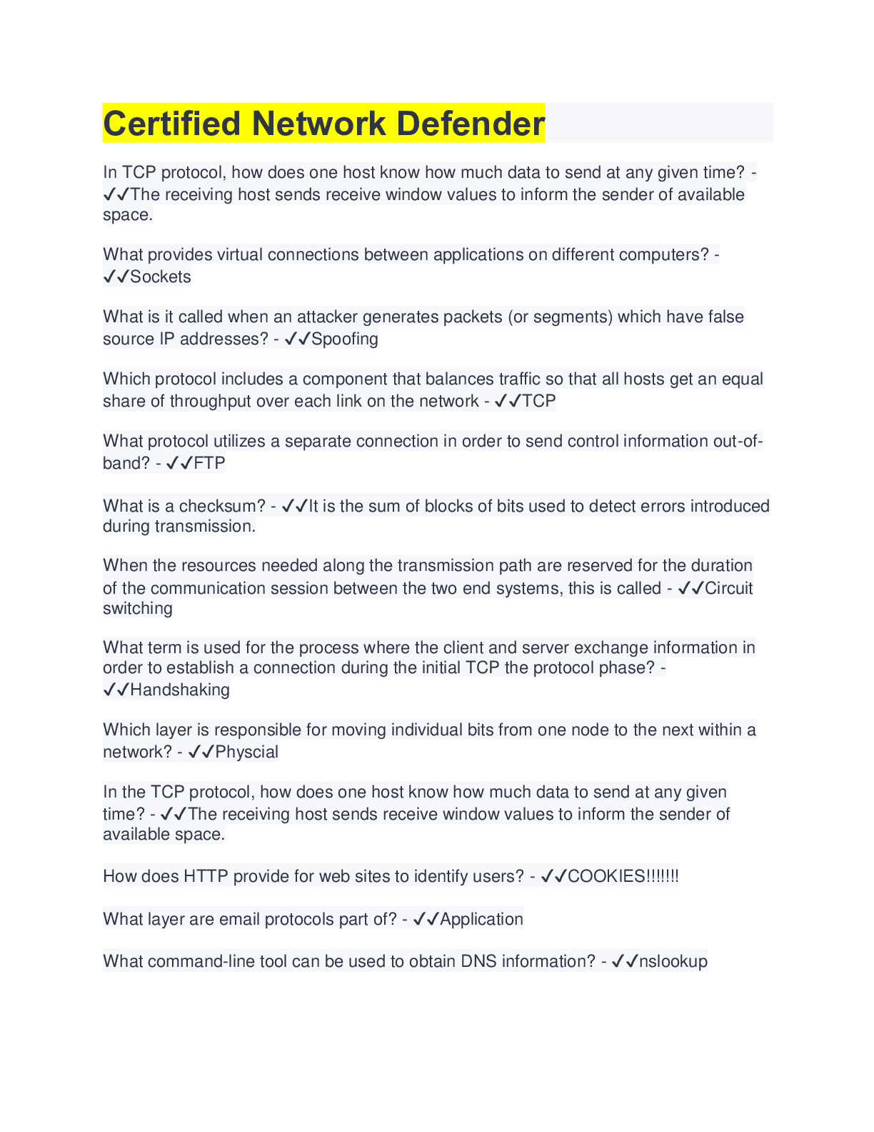 Certified Network Defender Test Questions | 100% Correct Answers ...