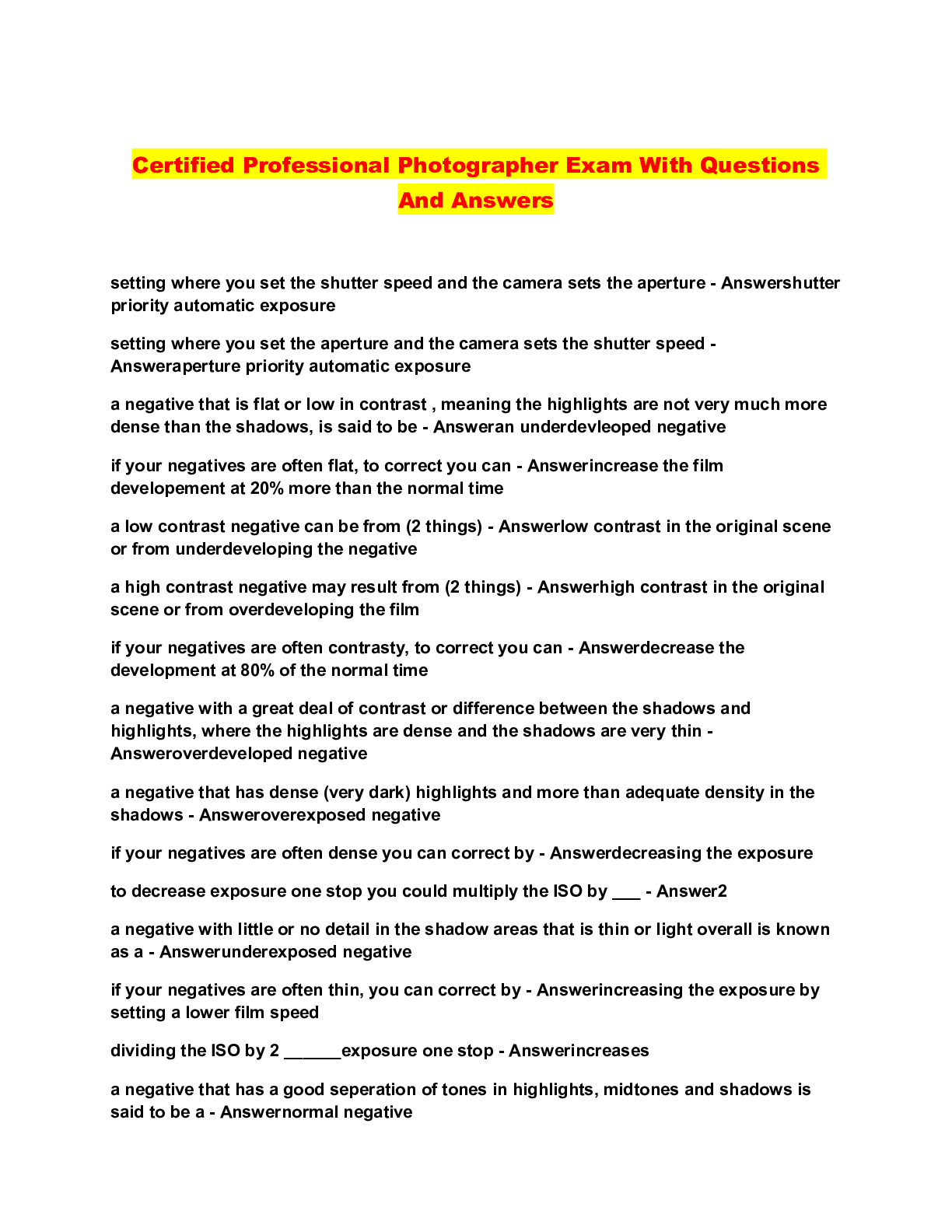 Certified Professional Photographer Exam With Questions And Answers ...