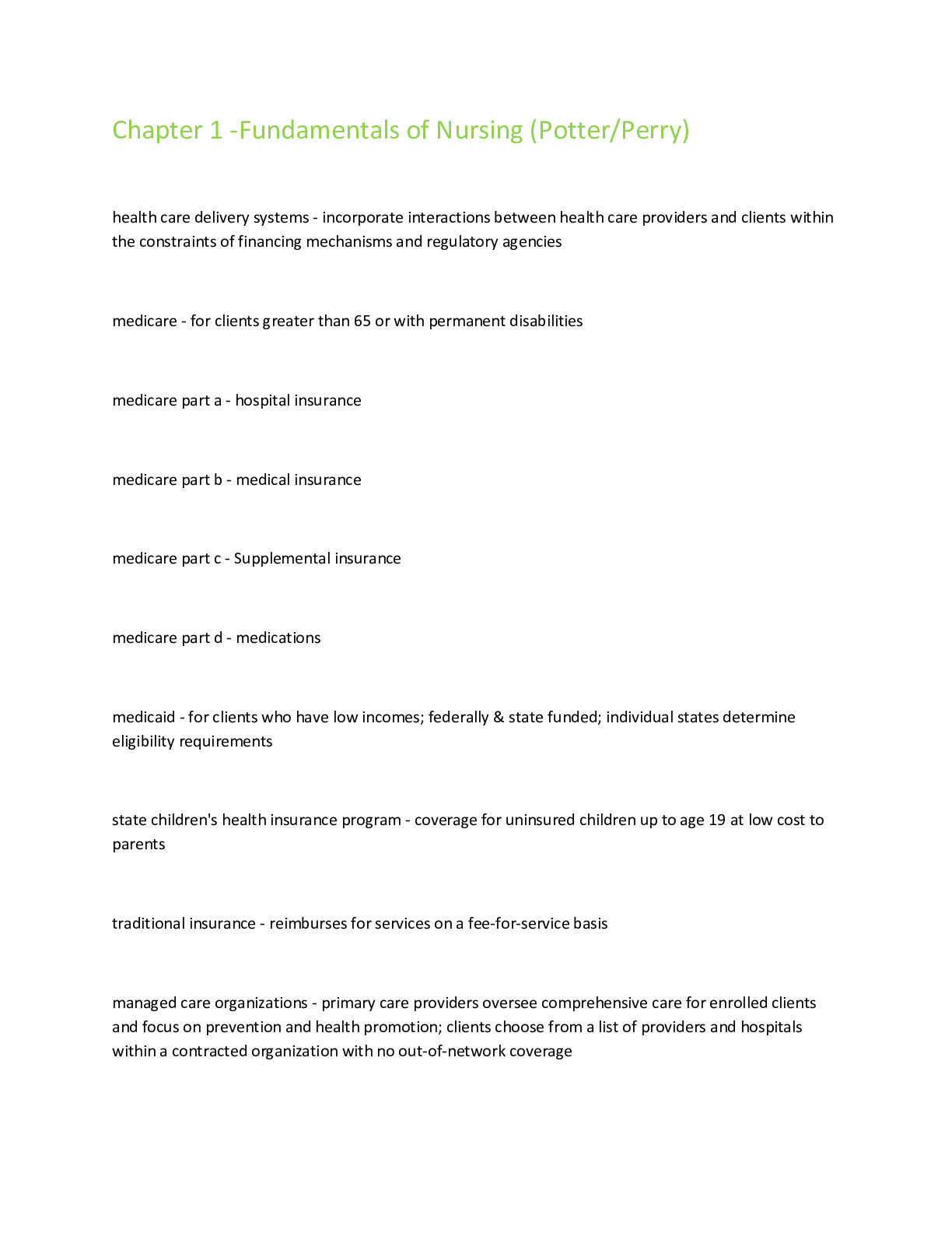 Chapter 1 -Fundamentals of Nursing (Potter/Perry) - Scholarfriends