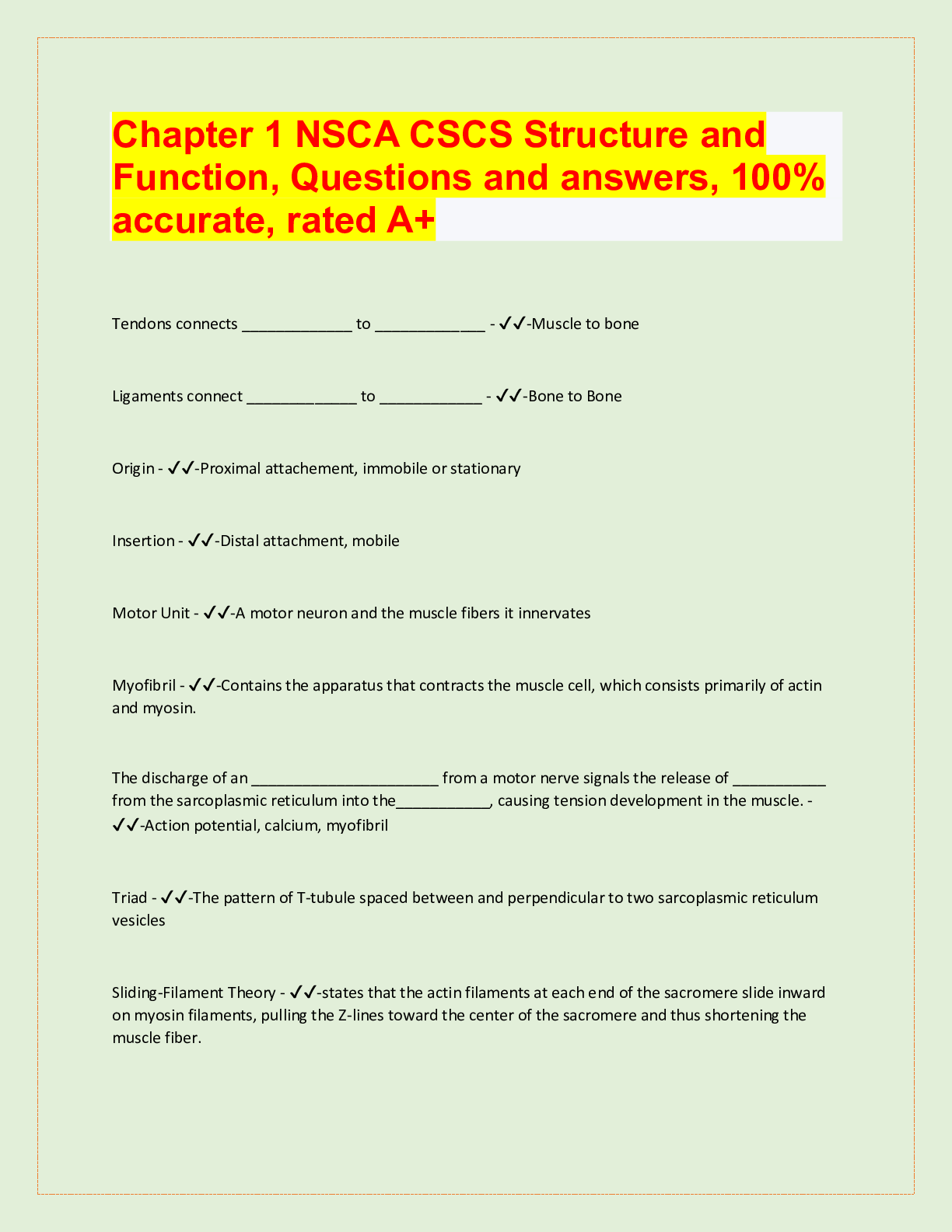 Chapter 1 NSCA CSCS Structure and Function, Questions and answers, 100% ...