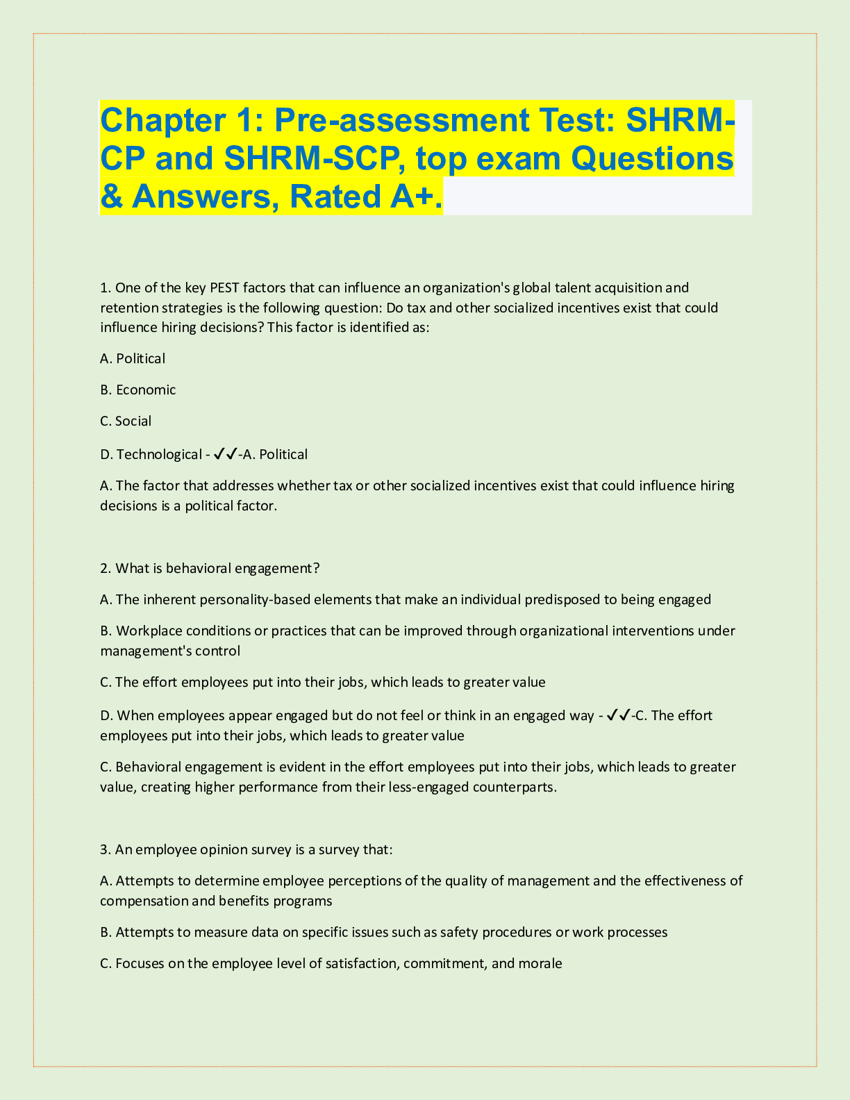 Chapter 1: Pre-assessment Test: SHRM CP and SHRM-SCP, top exam ...