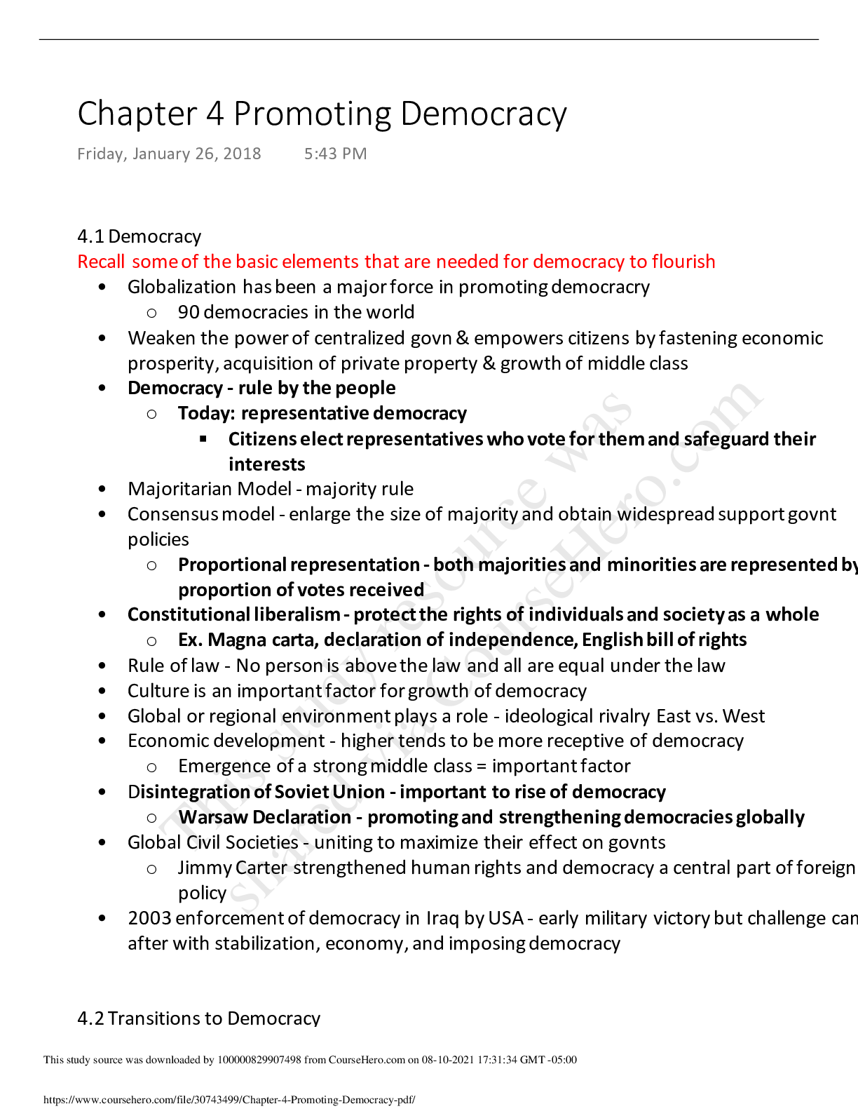 INTA 1050 Chapter 4 Promoting Democracy - Scholarfriends