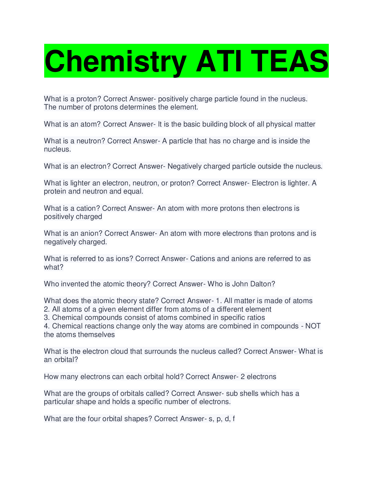 Chemistry ATI TEAS – Scholarfriends - Scholarfriends