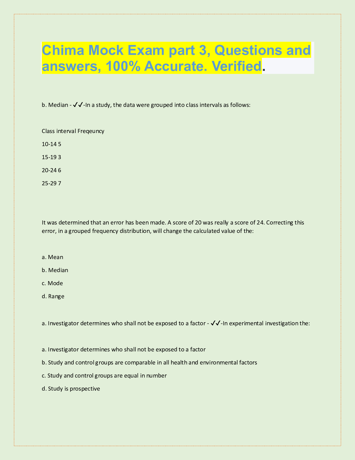 Chima Mock Exam part 3, Questions and answers, 100% Accurate. Verified ...