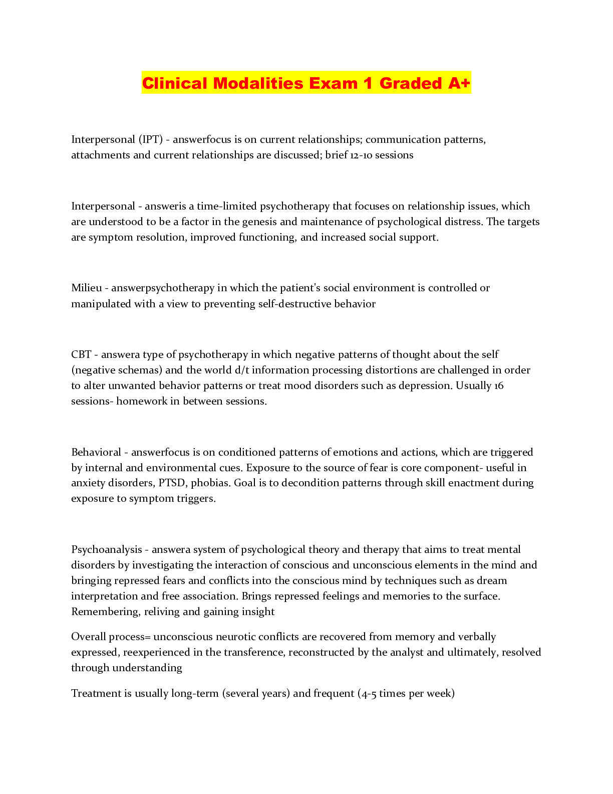 Clinical Modalities Exam 1 Graded A+ - Scholarfriends