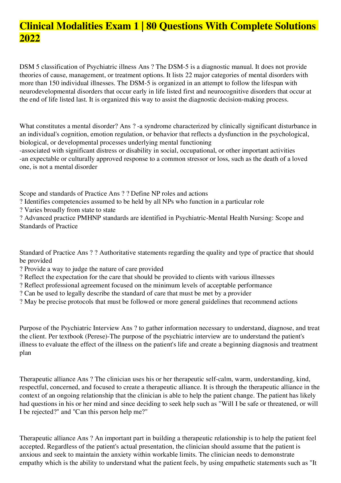 Clinical Modalities Exam 1 | 80 Questions With Complete Solutions 2022 ...