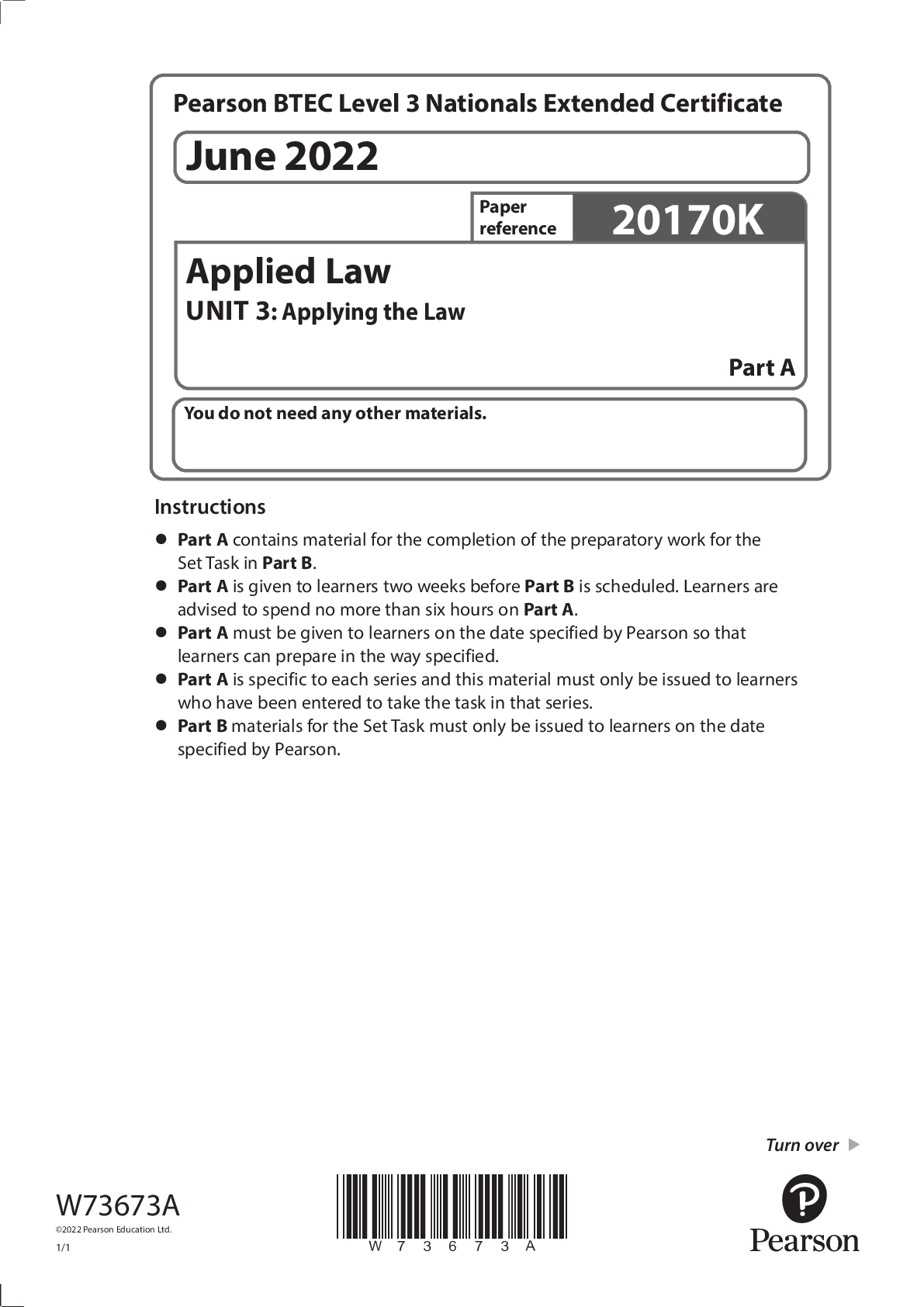 BTEC Level 3 Nationals Extended Certificate 20170K Applied Law UNIT 3 ...