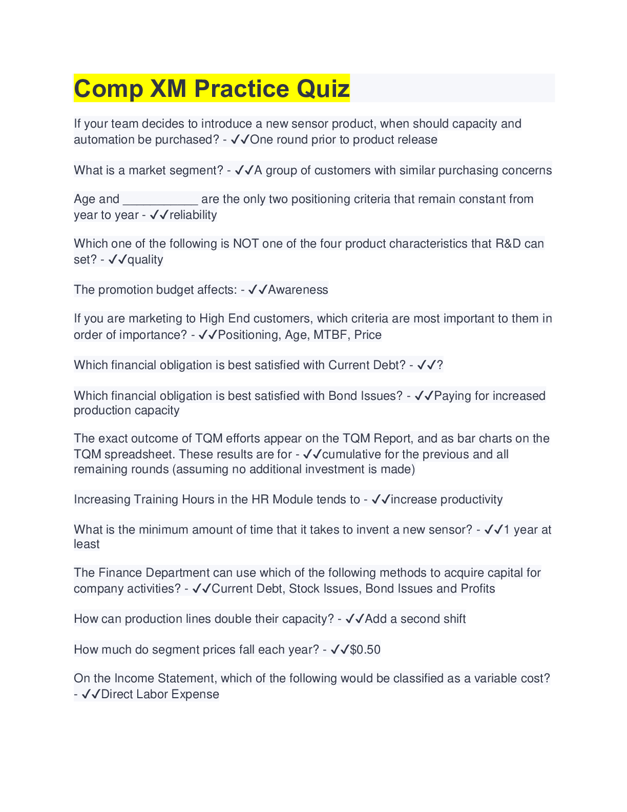 Comp XM Practice Quiz | 50 Questions | 100% Correct Answers ...