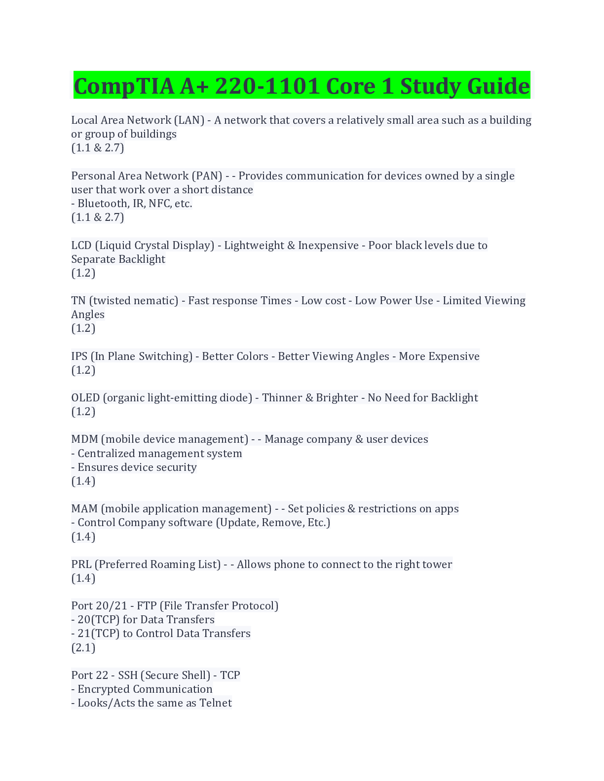 CompTIA A+ 220-1101 Core 1 Study Guide Latest Update - Scholarfriends
