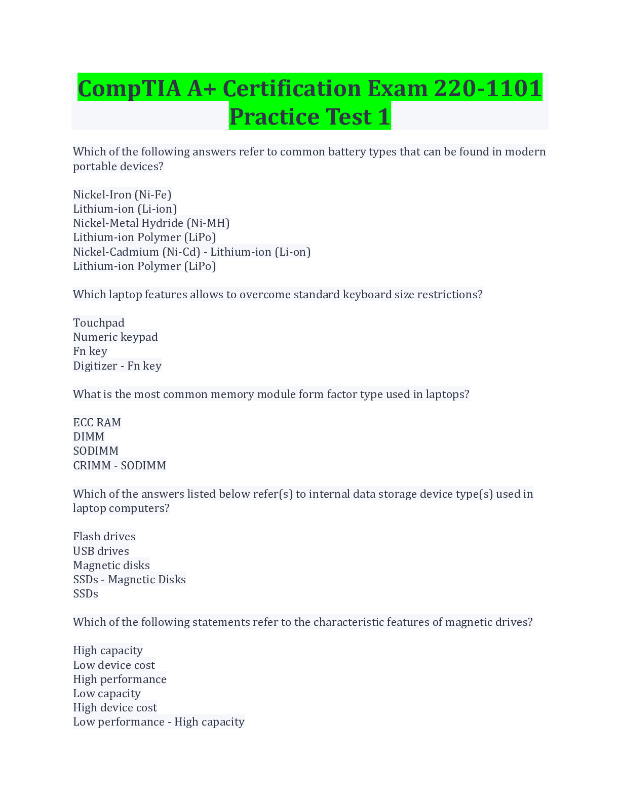 220-901: CompTIA A+ Certification Exam - Scholarfriends