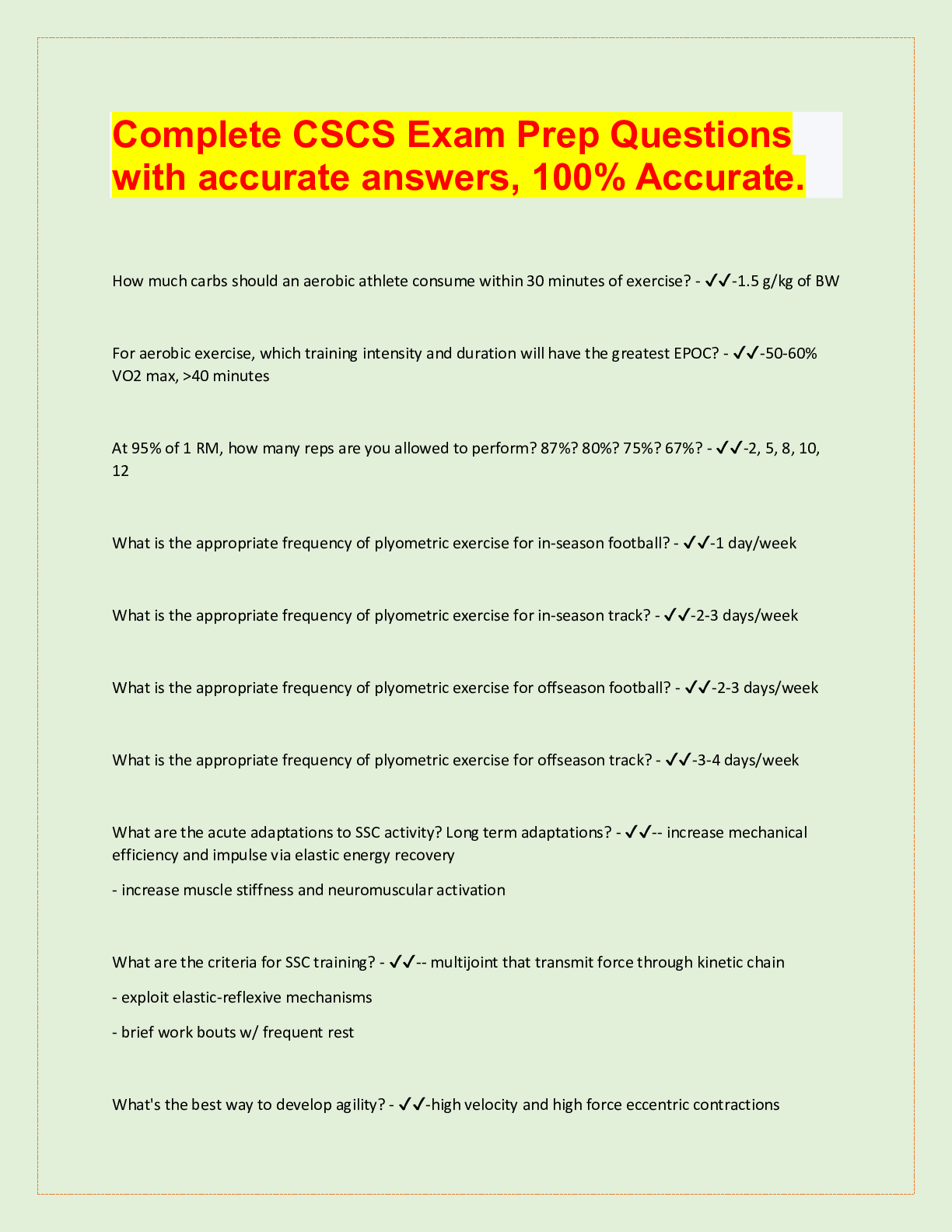Complete CSCS Exam Prep Questions with accurate answers, 100% Accurate ...
