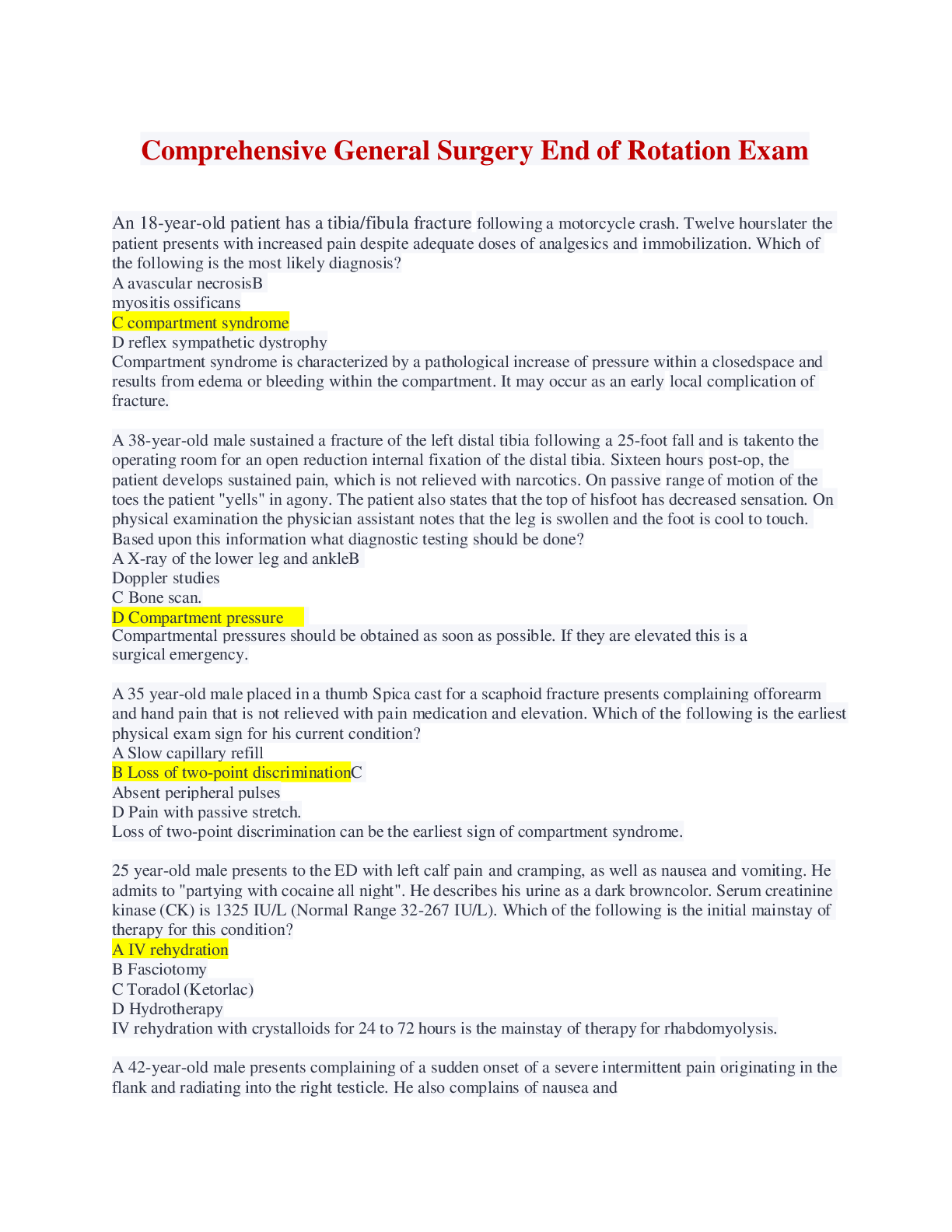 Comprehensive General Surgery (EOR) End of Rotation Exam - Questions ...