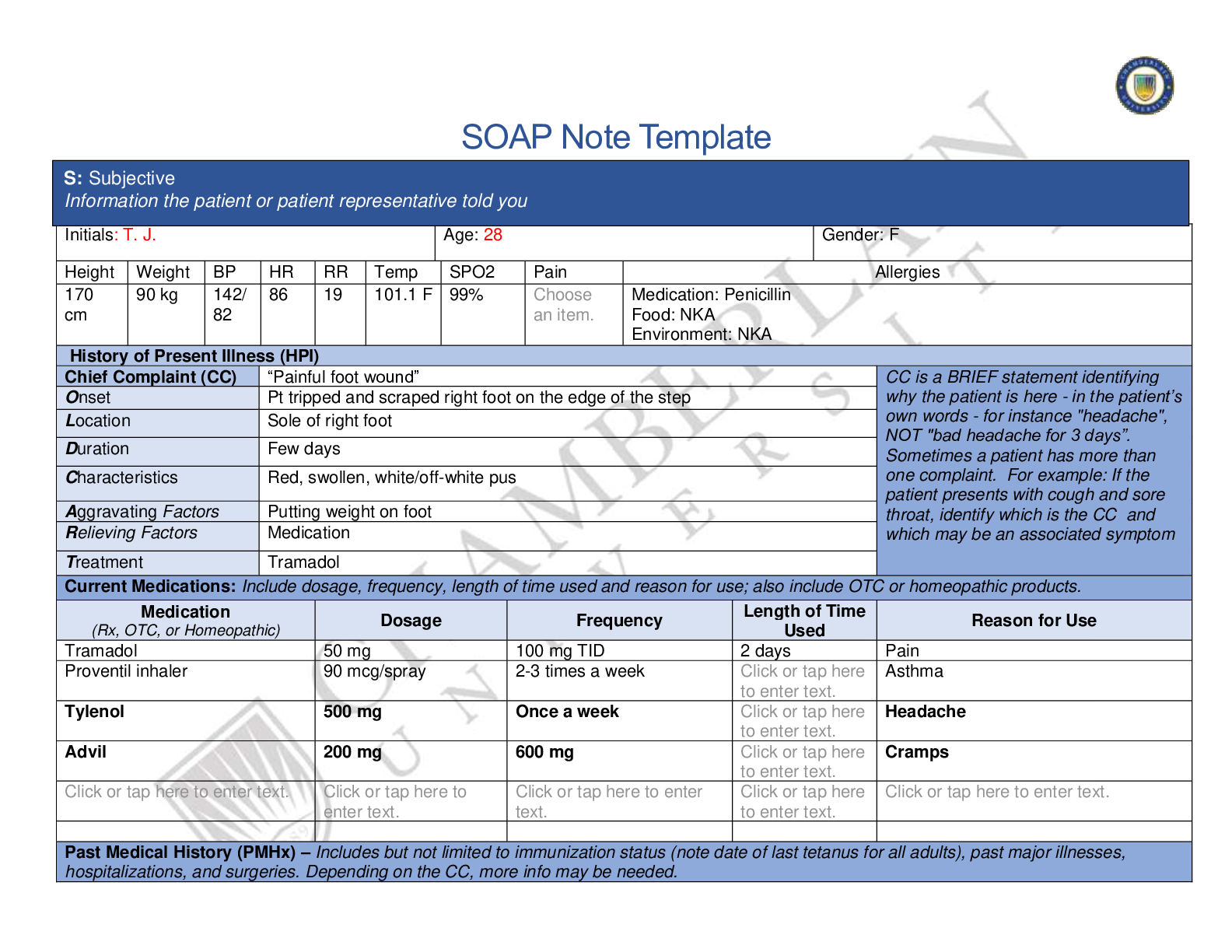 NR 509 Week 7 Comprehensive Health History SOAP Note – Scholarfriends ...