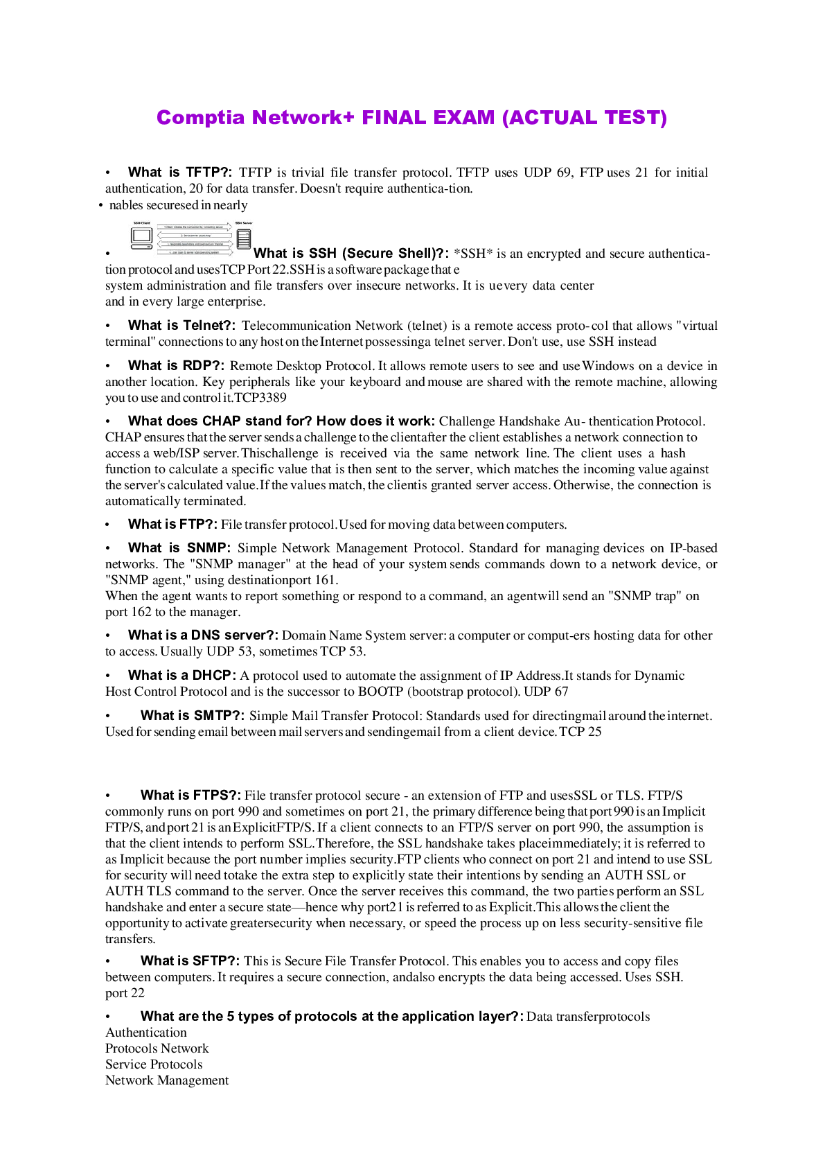 Comptia Network+ FINAL EXAM (ACTUAL TEST) - Scholarfriends