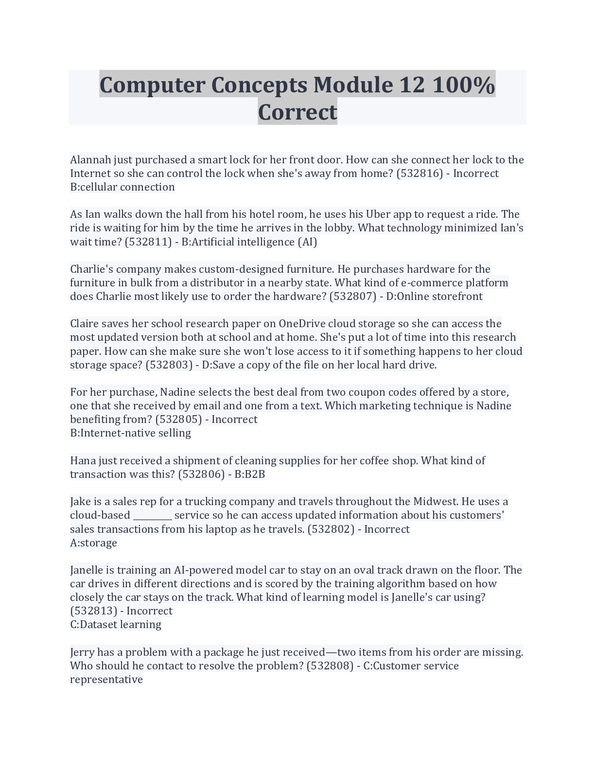 Computer Concepts Module 12 100% Correct - Scholarfriends