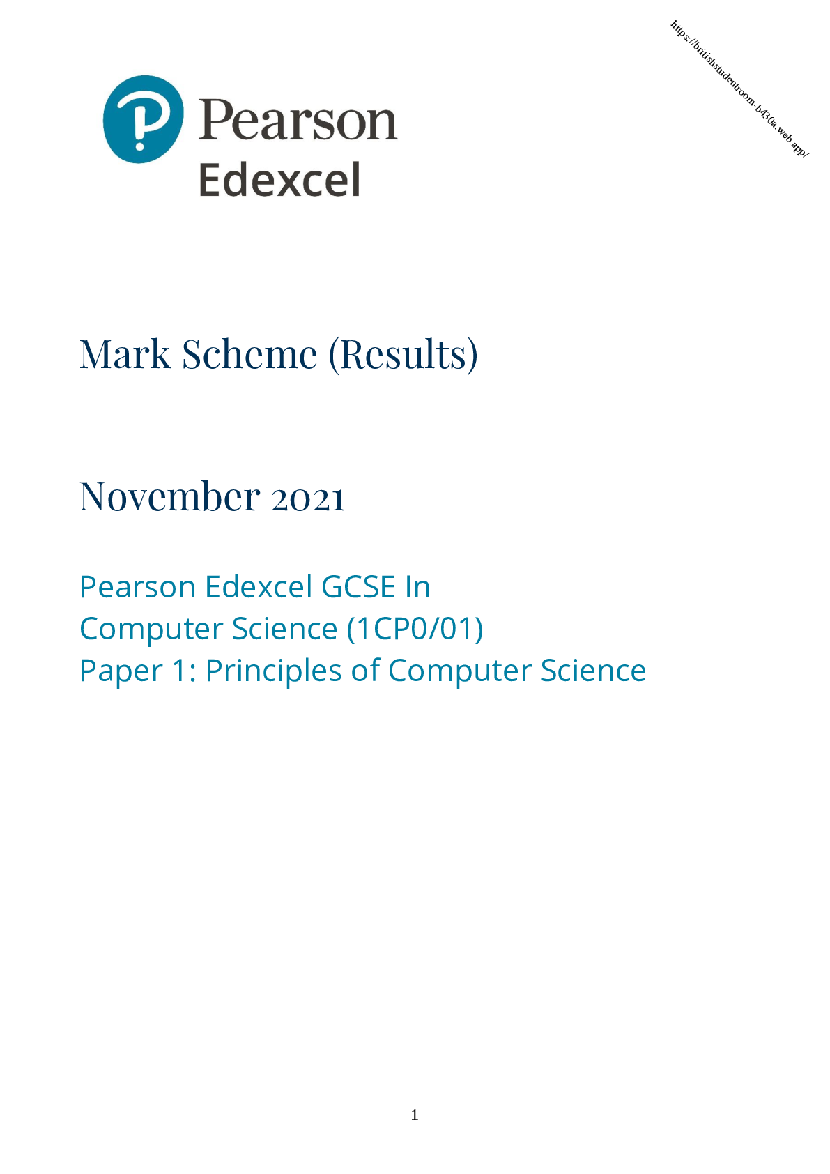 Pearson Edexcel GCSE_Computer Science_1CP1/01 Mark Scheme June 2021 ...