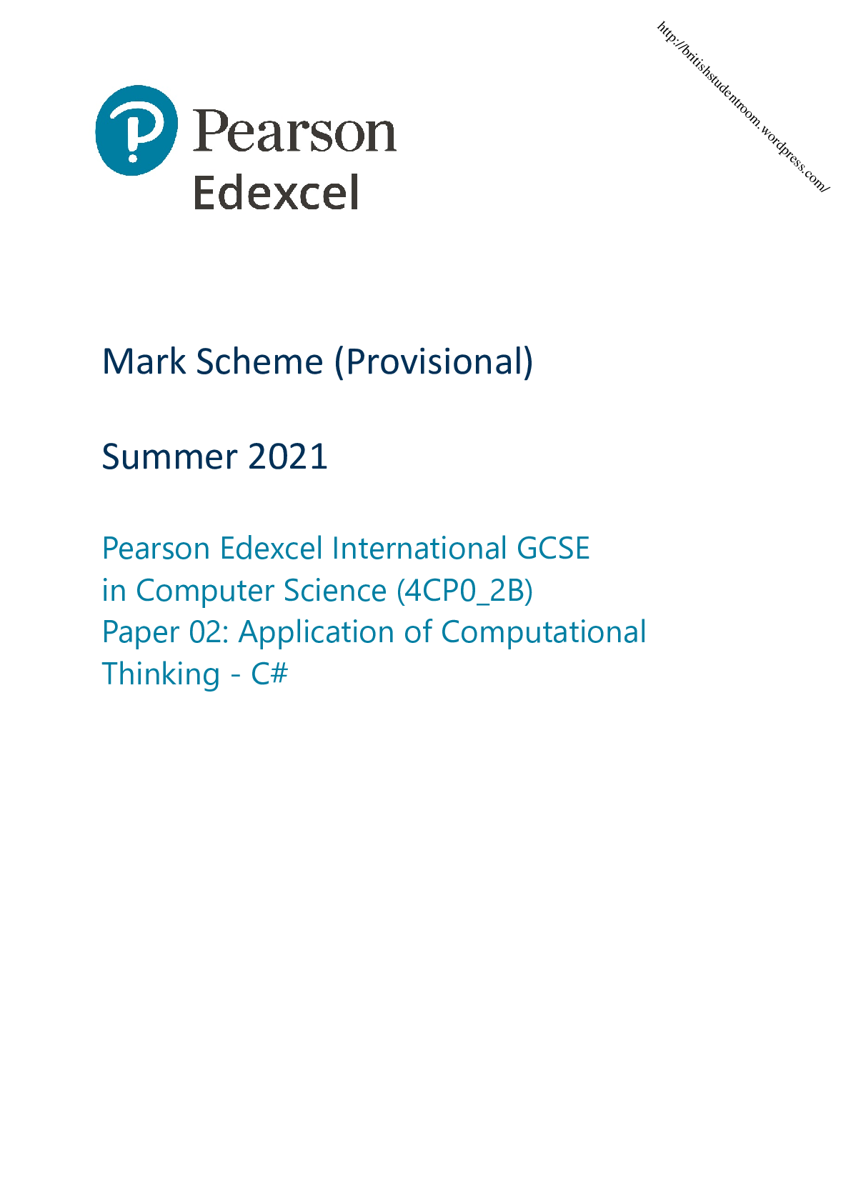 Pearson Edexcel International GCSE_Computer Science_4CP0/2B Mark Scheme ...