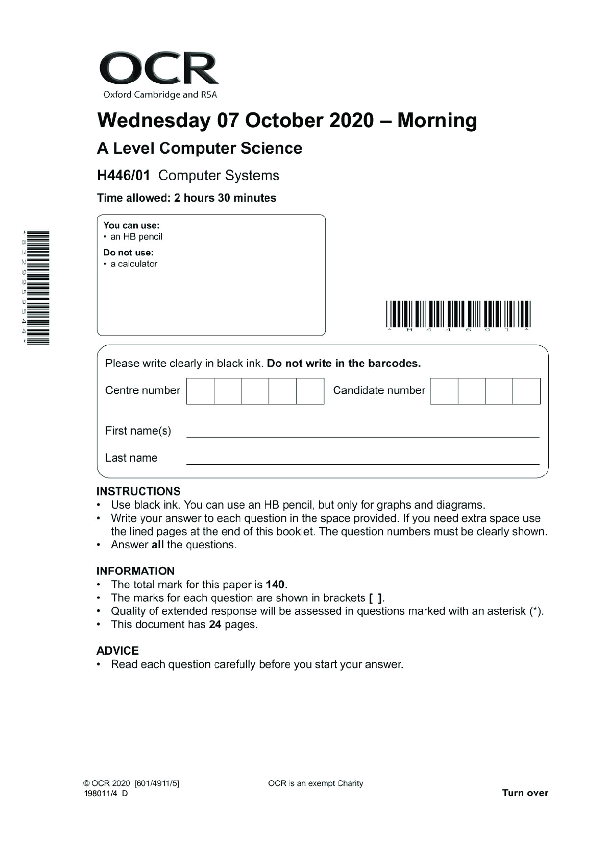 OCR_A Level Computer Science_H446 Complete Bundle 2020 | Question Paper ...
