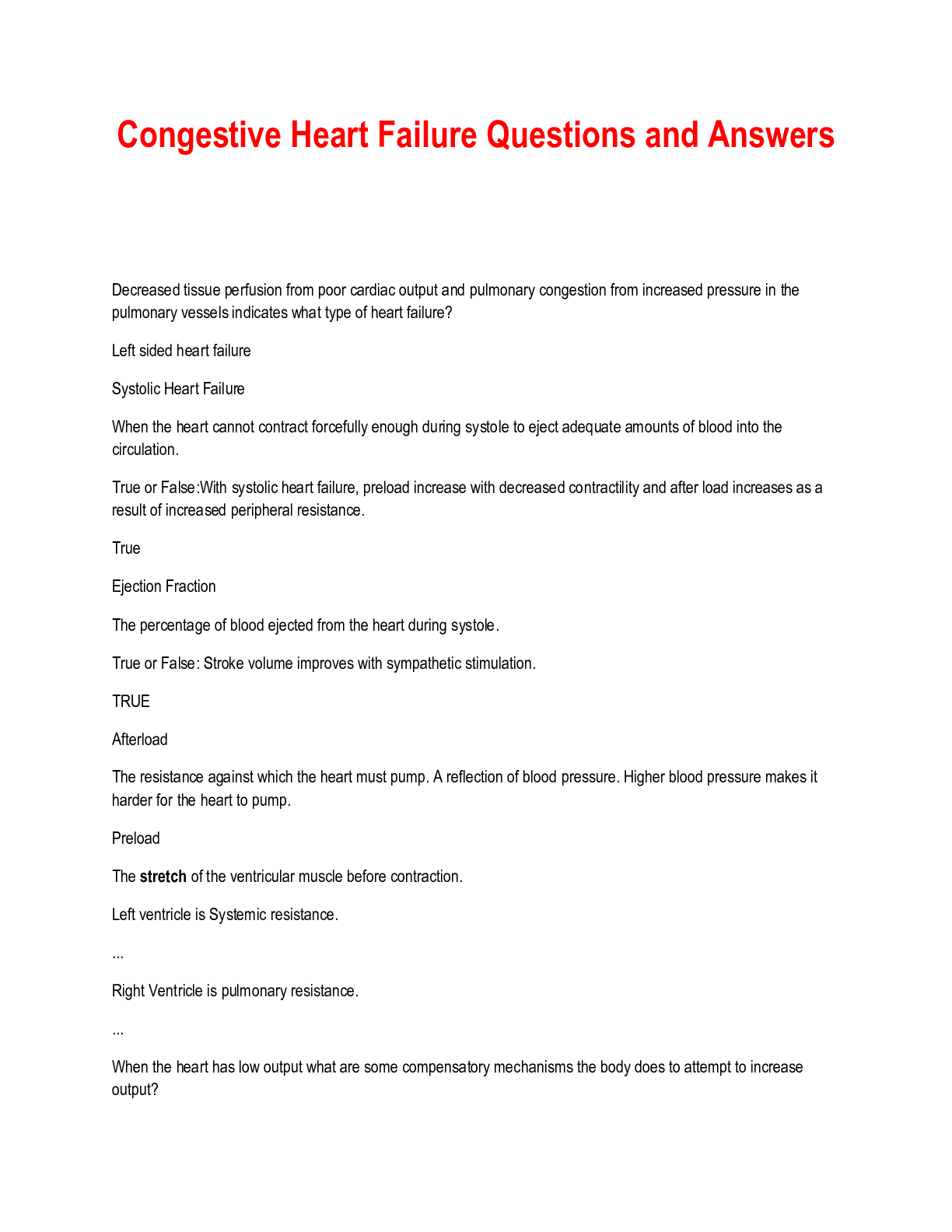 Congestive Heart Failure Questions and Answers – Scholarfriends ...